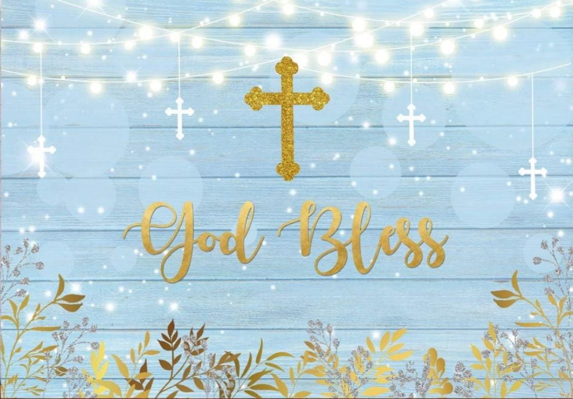 Baptism Backdrop God Bless First Holy Communion Christening Pink Floral ...