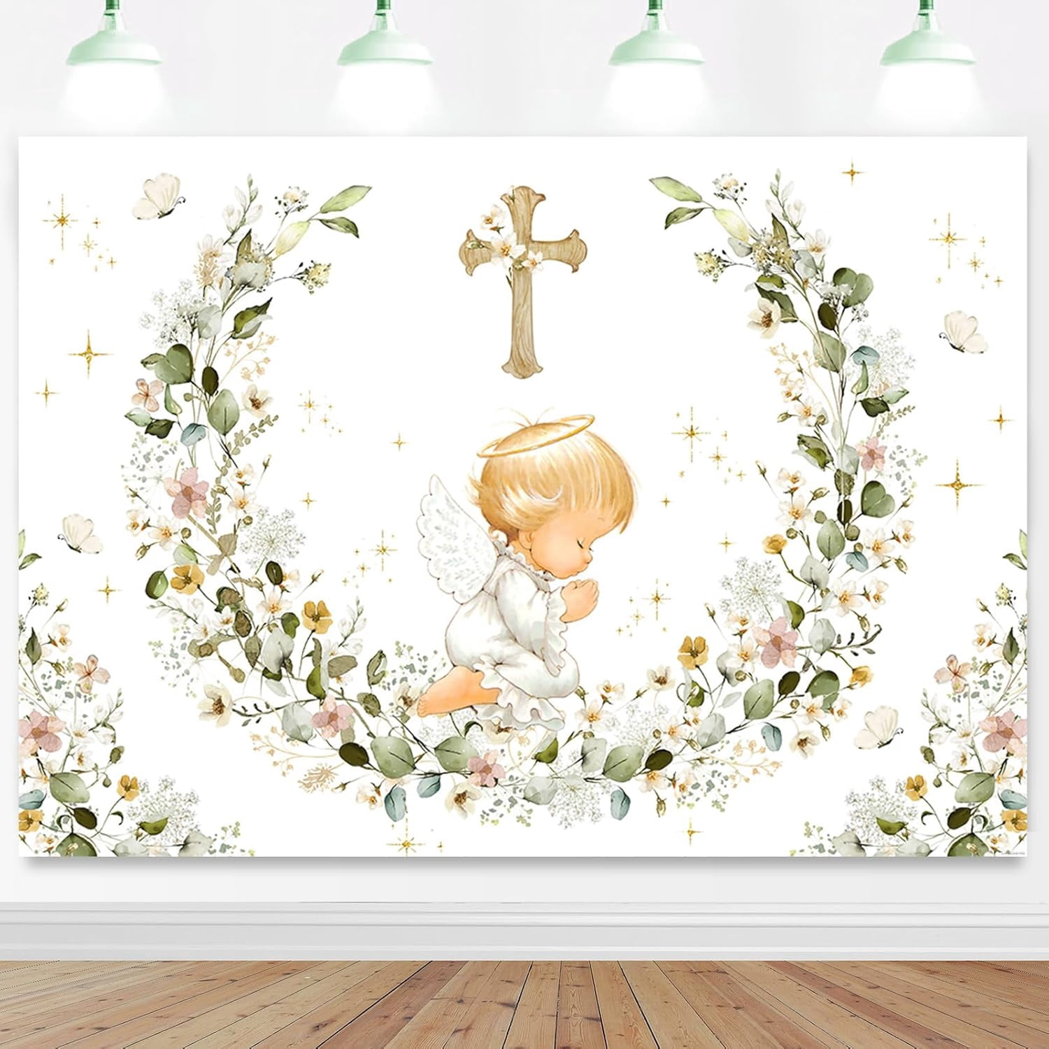 Baptism Backdrop Mi Bautizo God Bless Baby Shower Decorations Cross ...