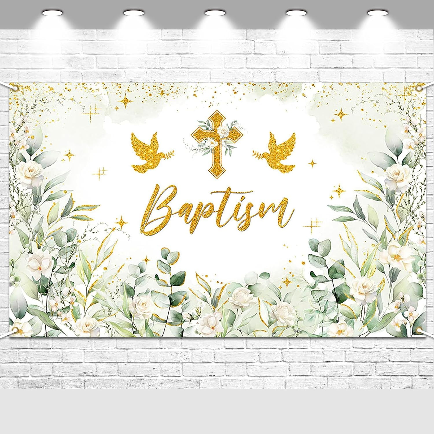 Baptism Banner Backdrop Greenery Floral First Holy Christening ...