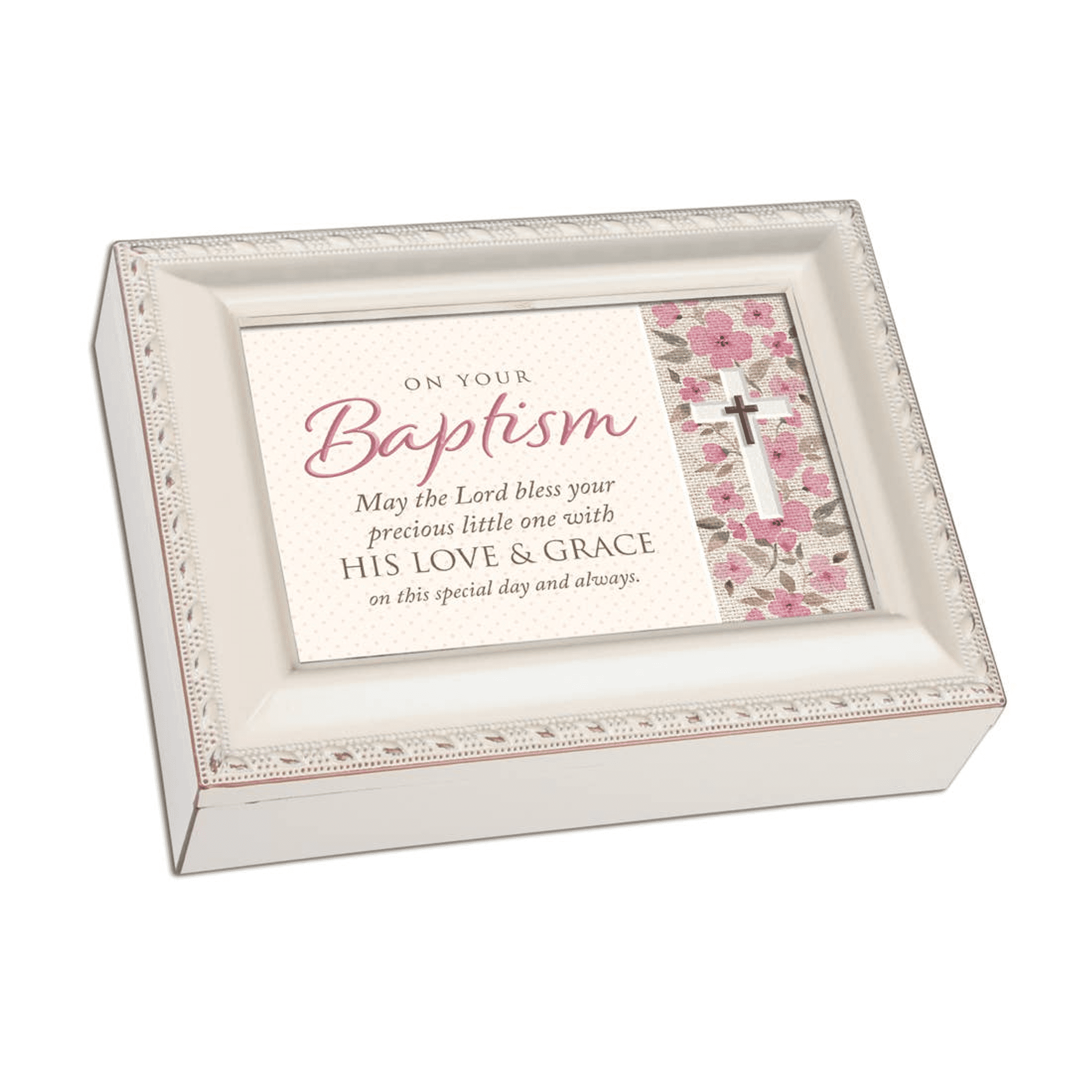Baptism Bless Little One White Silver Rope Traditional Music Box Plays ...