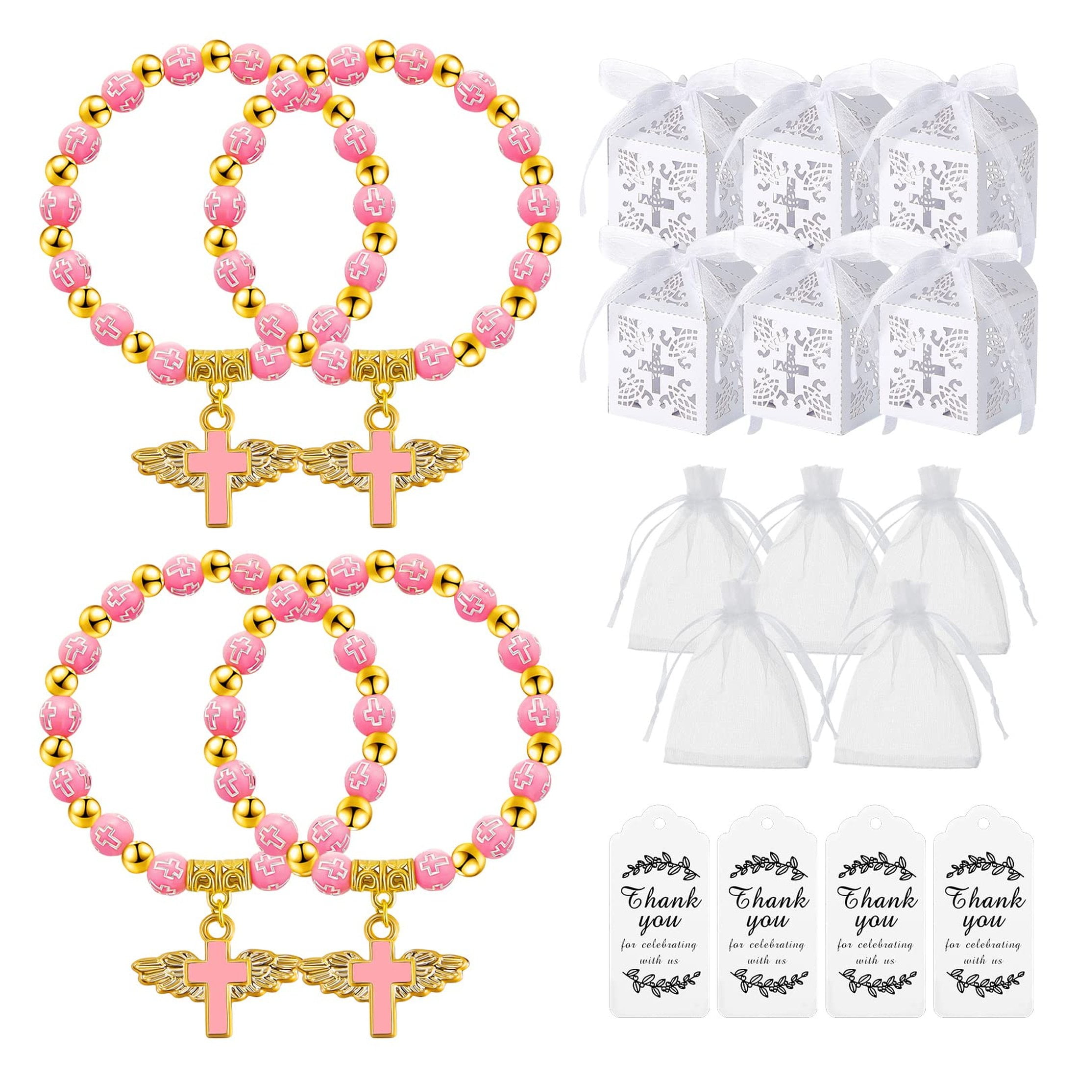 Baptism Blessings Favor Set with Angel Cross Rosary Bracelets, Elegant ...