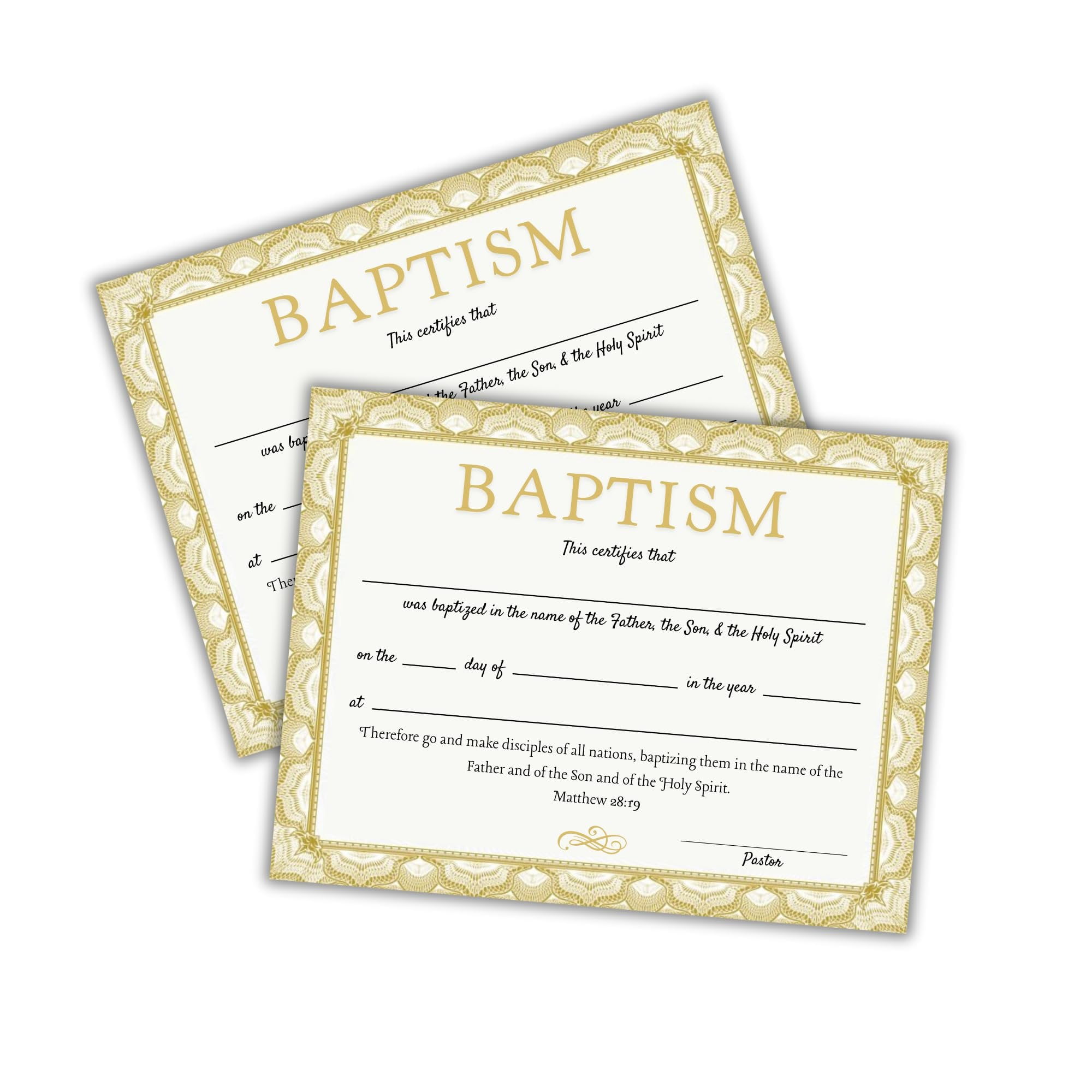 Baptism Certificate for Churches to Frame with Gold Border on Linen 6 ...