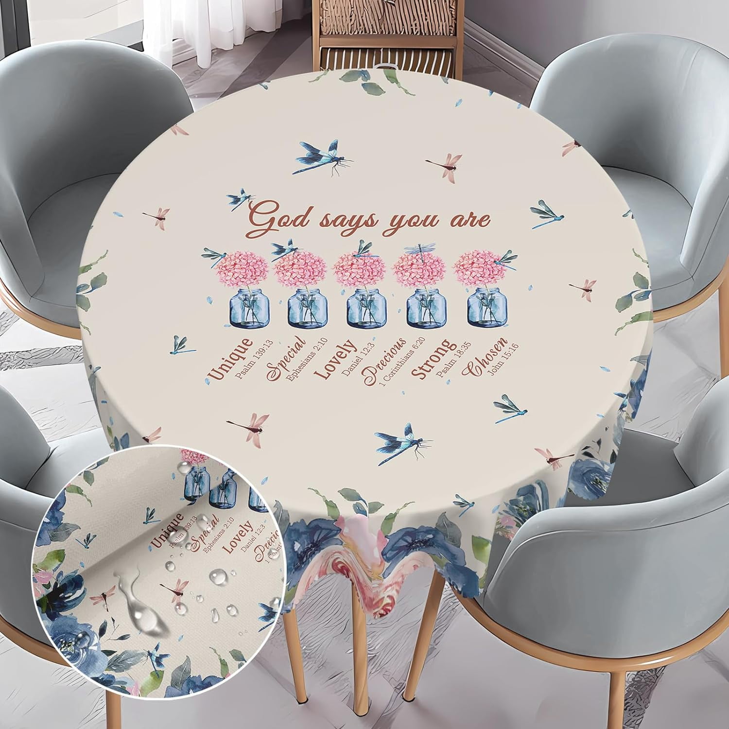 Baptism Christian Gifts 60 Inch Round Tablecloth, God Say You Are Stain ...