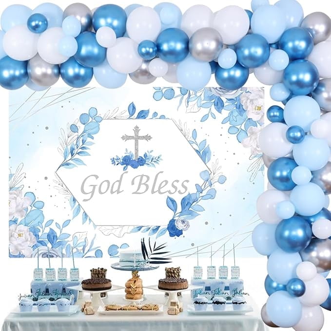 Baptism Decorations for Boys Blue - God Bless Party Decorations Blue ...