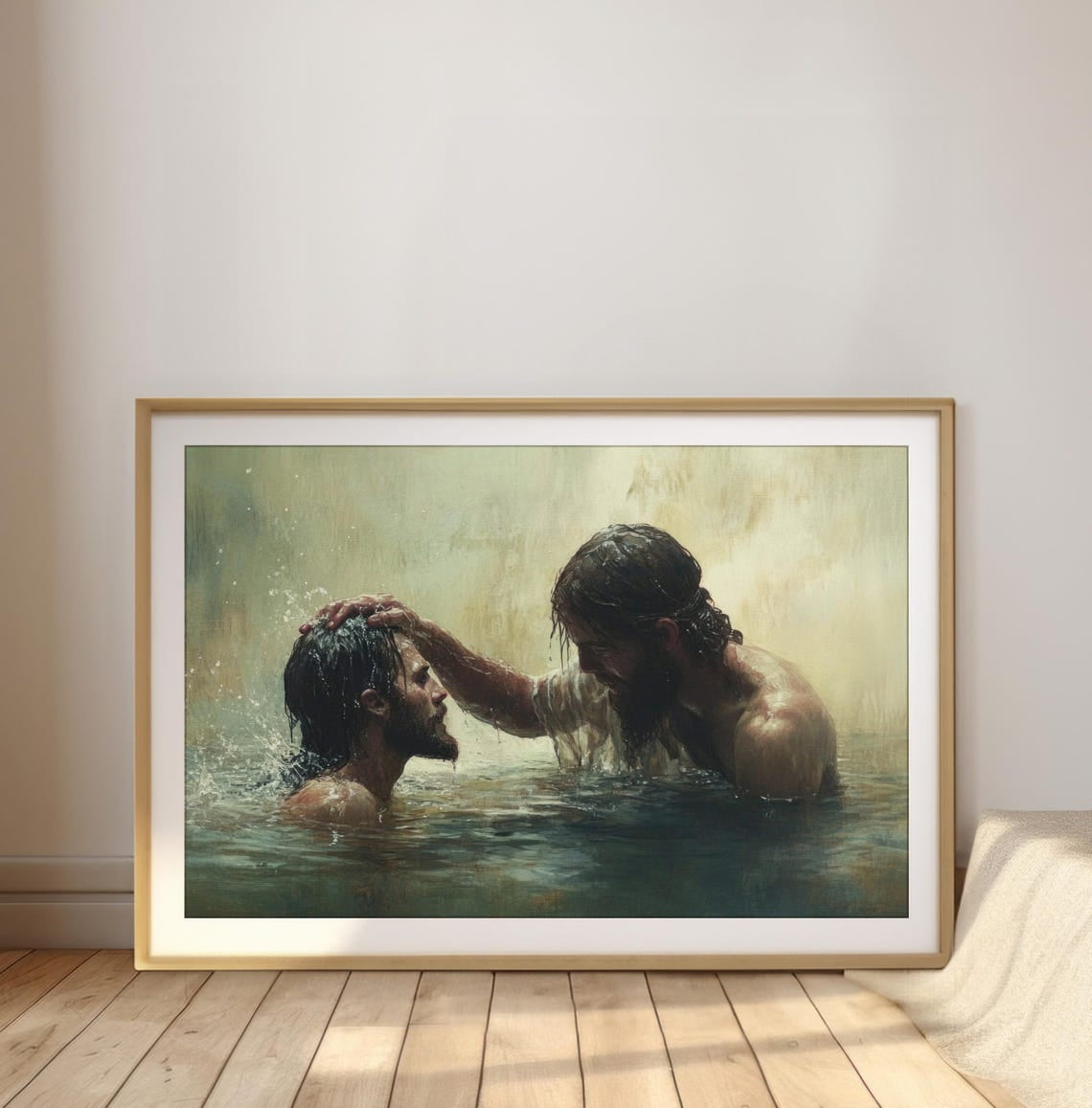 Baptism Of Jesus At The Jordan River Watercolor Bible Scene Christian ...