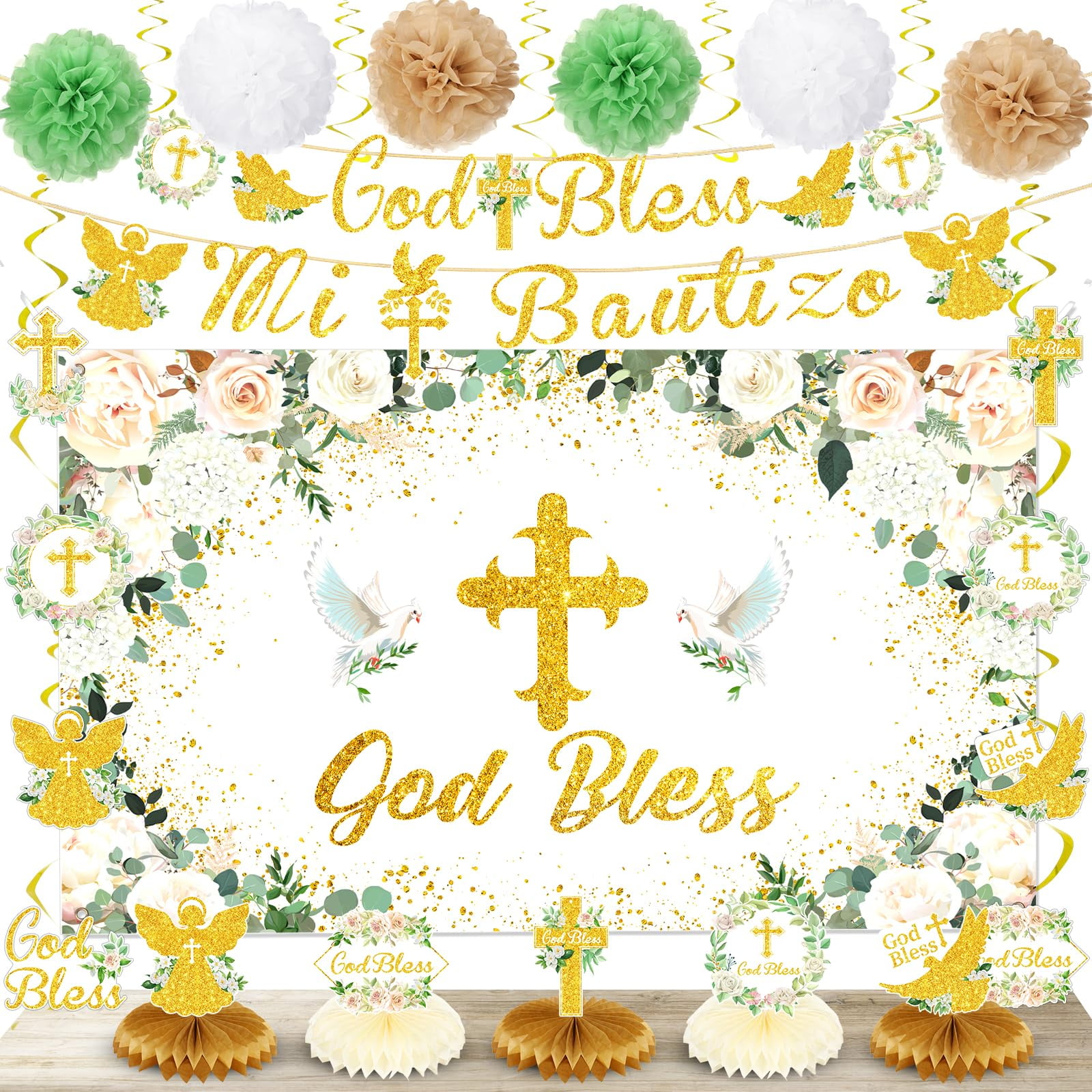 Baptism Party Decorations for Boys Girls God Bless Decoration Backdrop ...