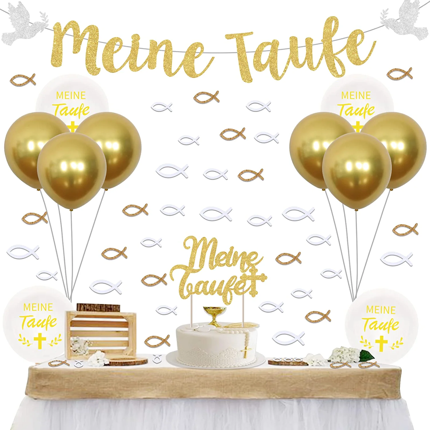 Baptism Party Decorations Gold, First Communion Christening Party ...