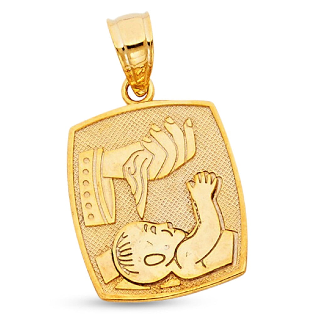 Baptism Pendant Solid 14k Yellow Gold Holy Water Charm Religious ...