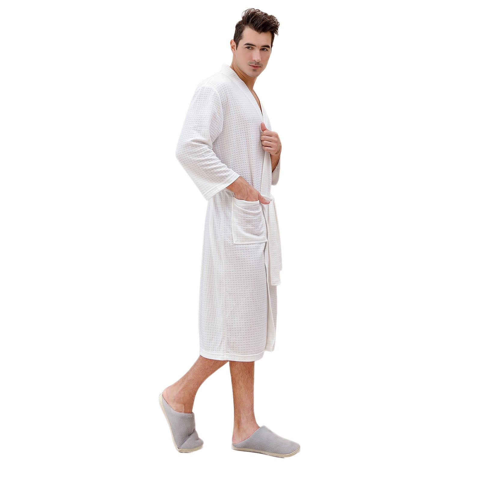 Baqcunre Couple Waffle Long Double Pocket Cardigan Homestay Hotel ...