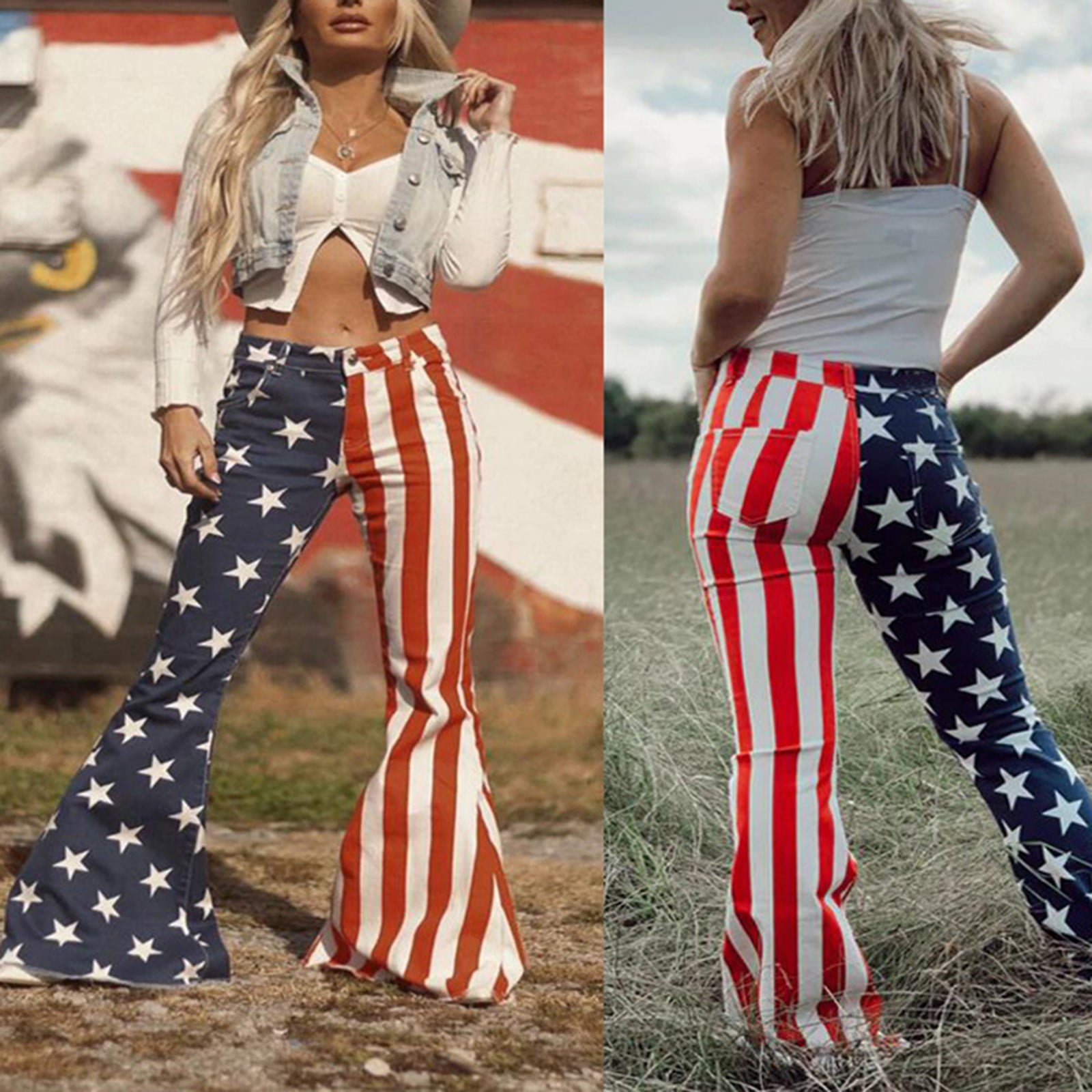 Baqcunre Jeans for Women Women's Independence Day American Flag Flared ...