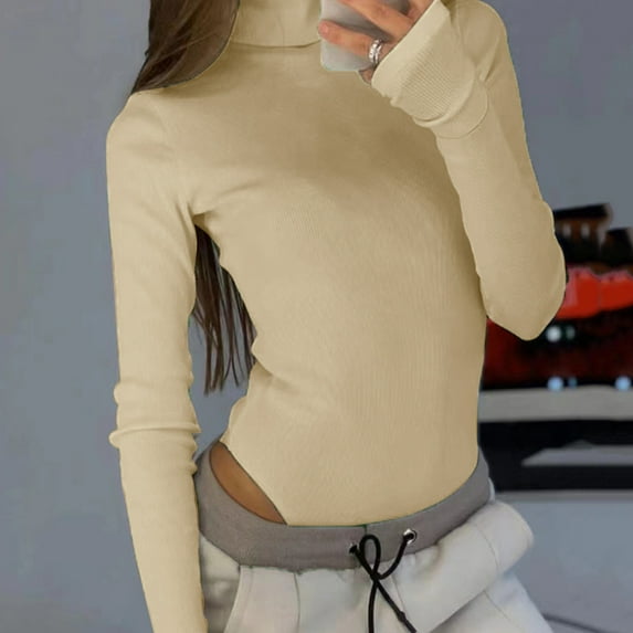 Baqcunre Jumpsuits for Women Women High Necked Long Sleeved Solid Color ...