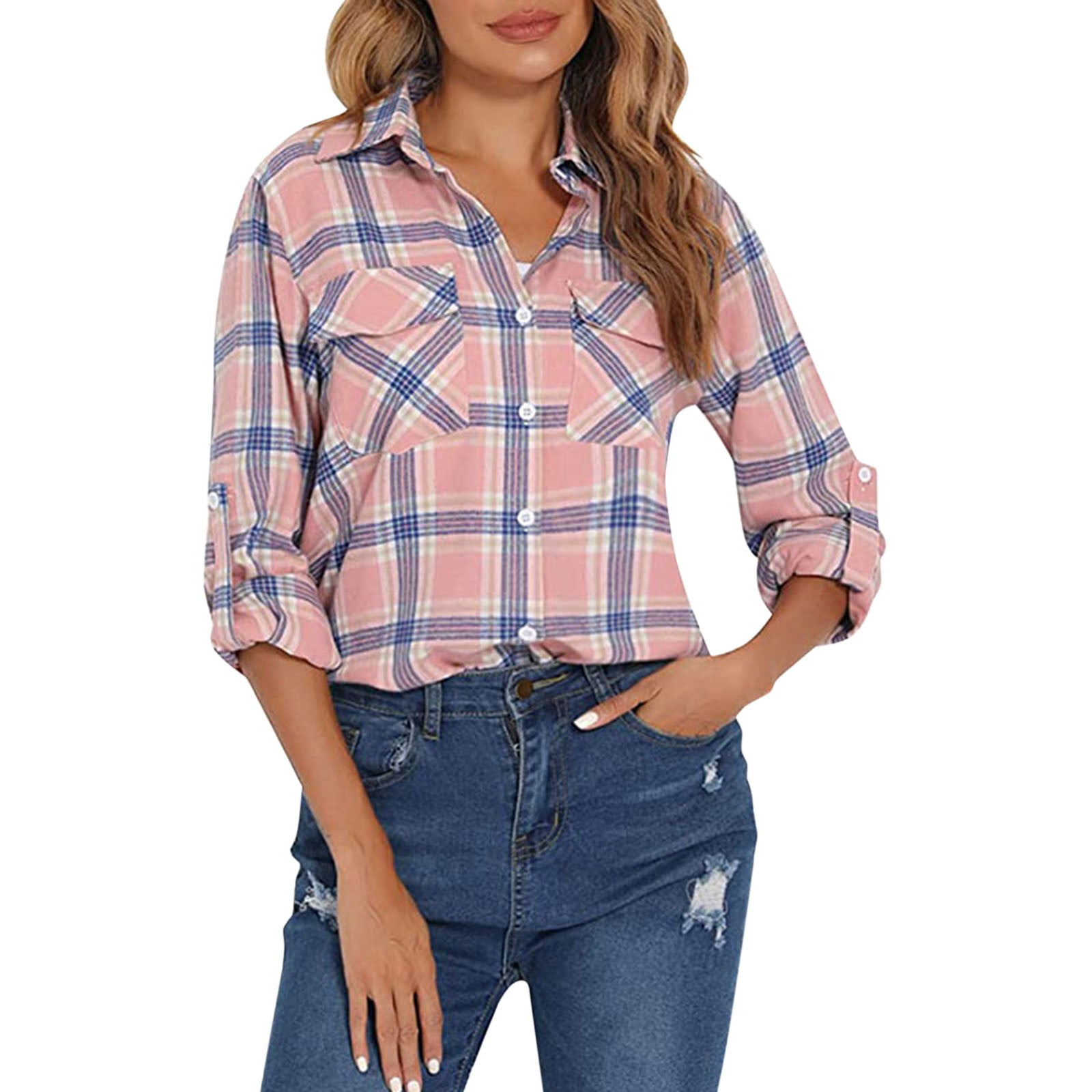 Baqcunre Long Sleeve Shirts For Women Plaid Shirts For Women Long ...