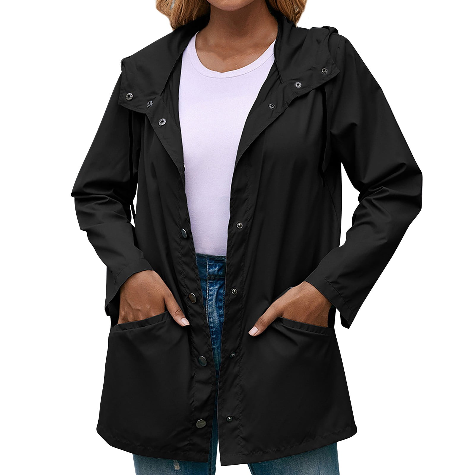 Baqcunre Plus Size Tops For Women Women Solid Rain Jacket Outdoor Plus ...