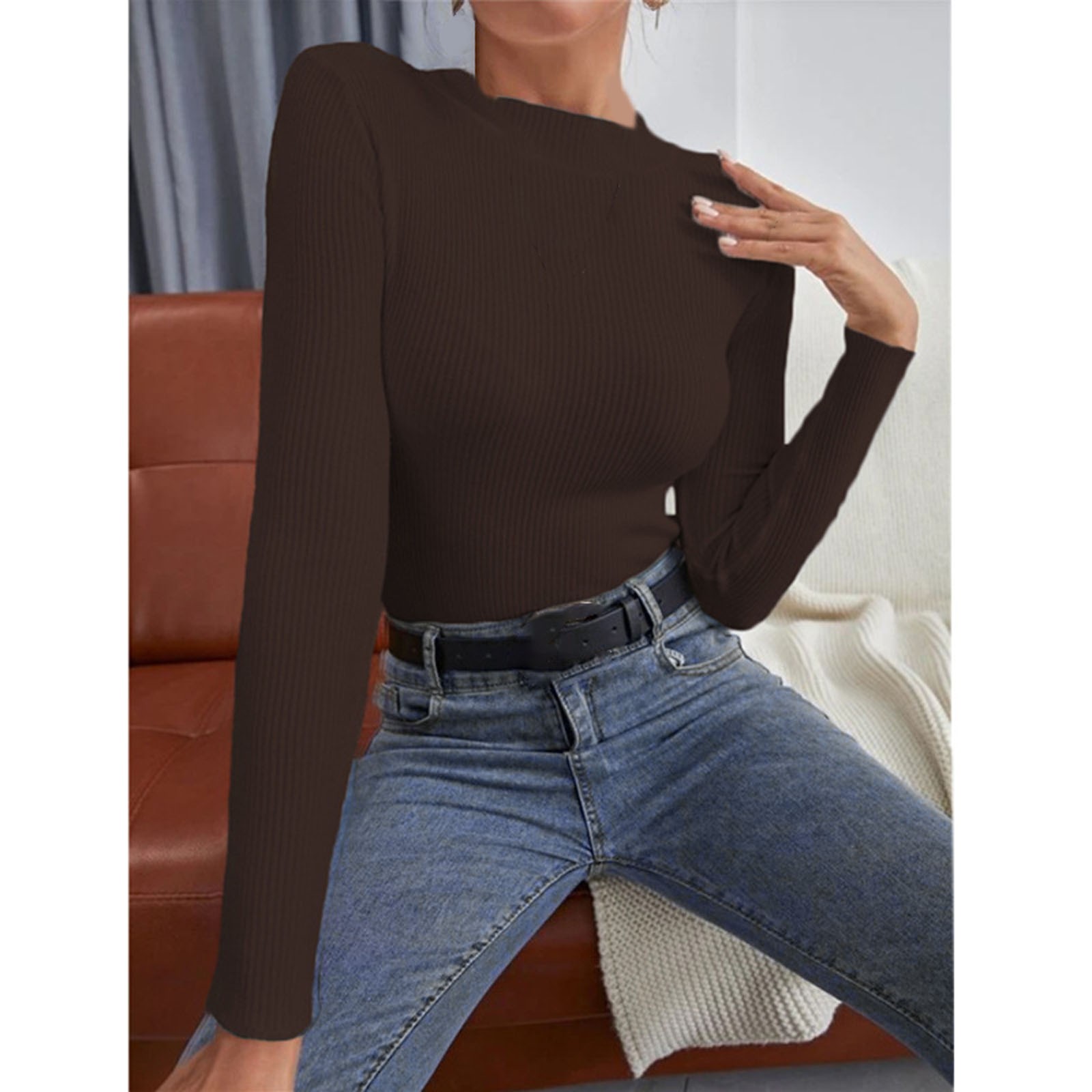 Baqcunre Sweaters For Women Women's Autumn And Winter Solid Color Half ...