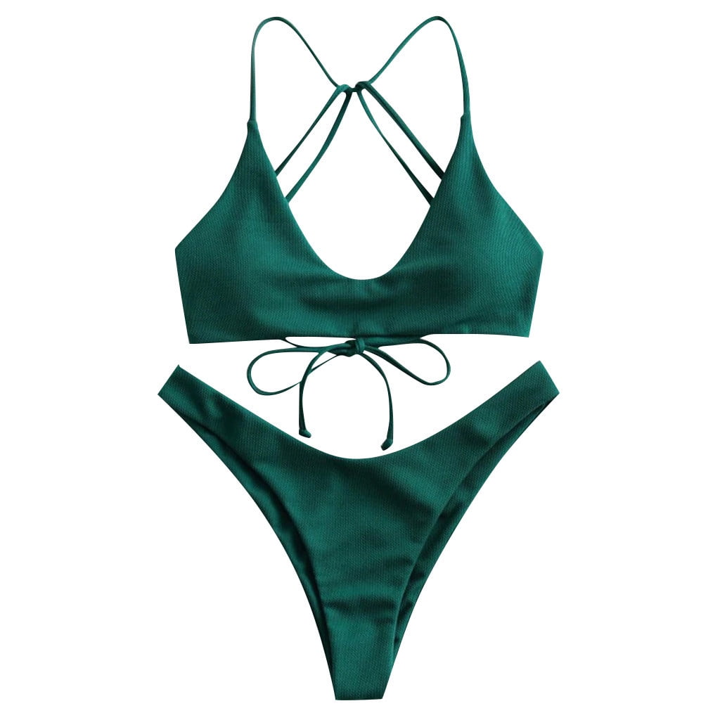 Baqcunre Swim Suits For Women 2024 Sexy Set Swimsuit Solid Bathing Lace Suit Bikini Back Up Two