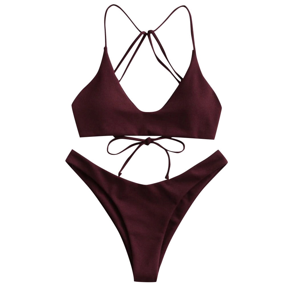 Baqcunre Swim Suits For Women 2024 Sexy Set Swimsuit Solid Bathing Lace Suit Bikini Back Up Two