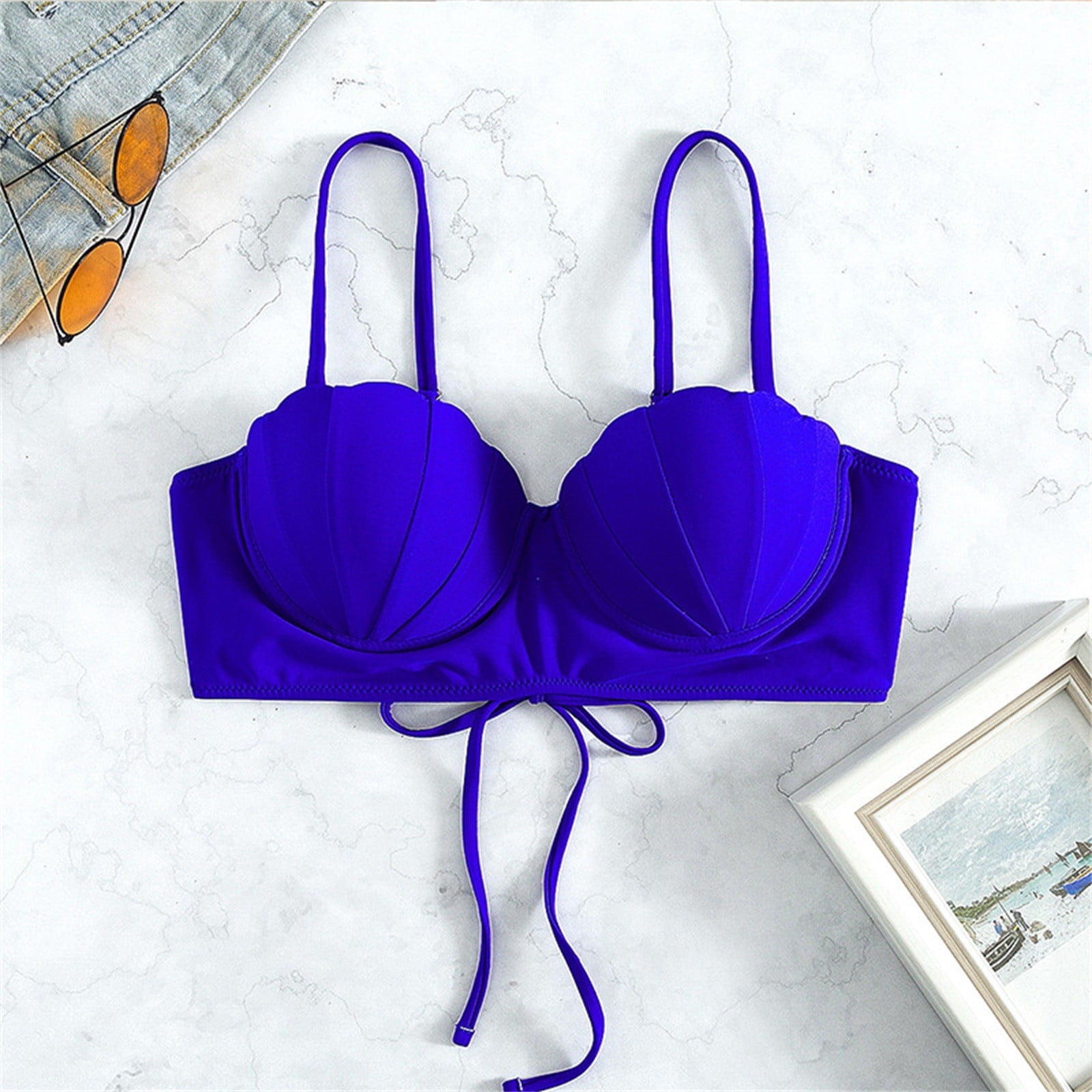 Baqcunre Swim Suits for Women 2024, Strappy Seashell Bikini Top Swim ...