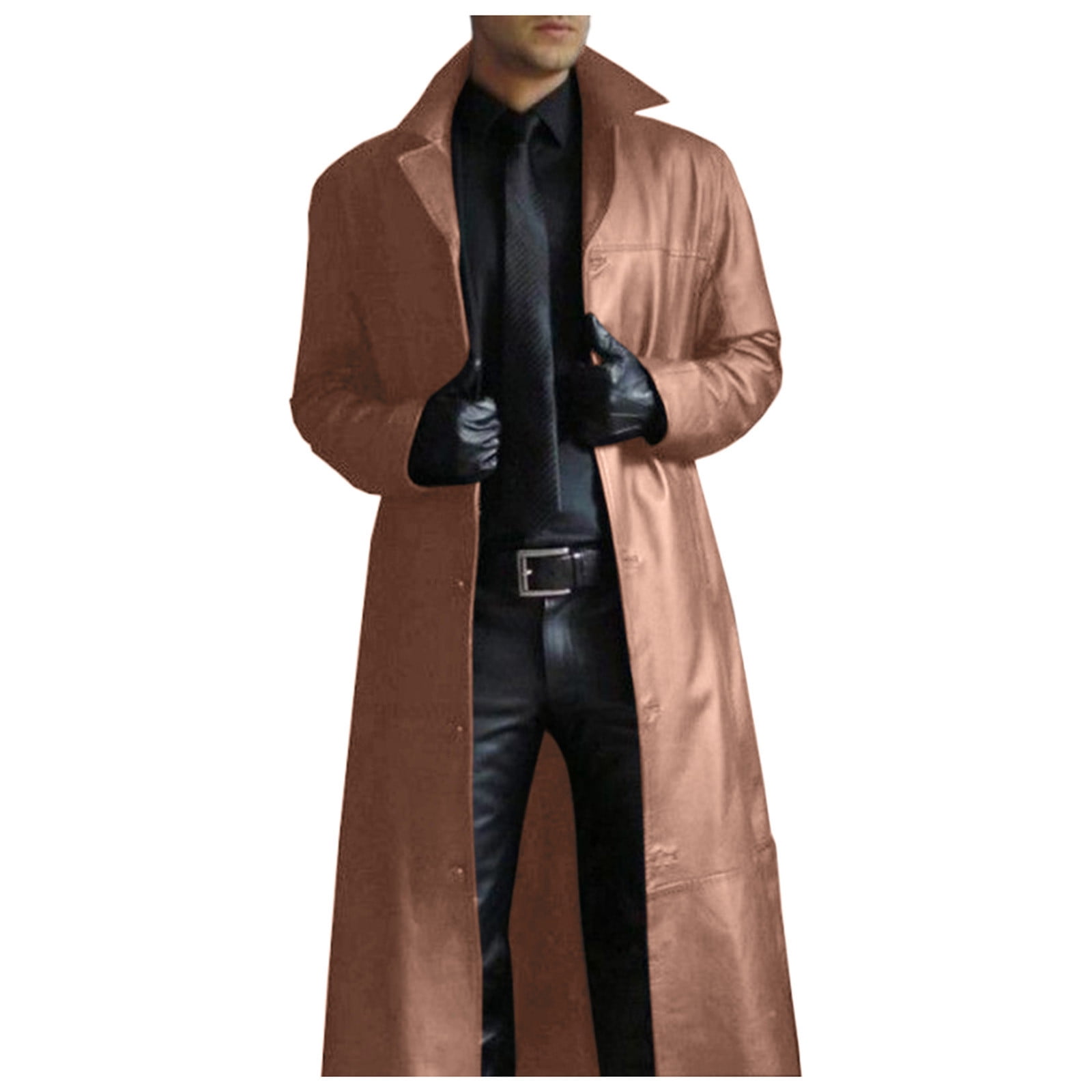 Baqcunre Trench Coat Men Men'S Long Cardigan Coat Button Jacket Leather ...