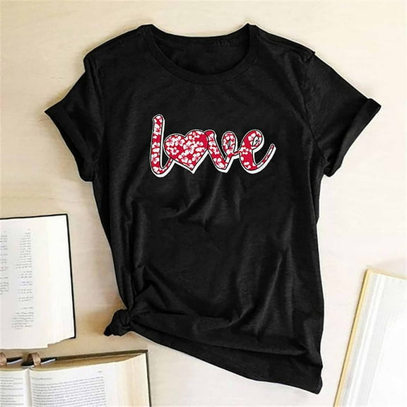 XIAOCHA Women's Valentine Letter Print Heart Short Sleeve Casual Blouse ...