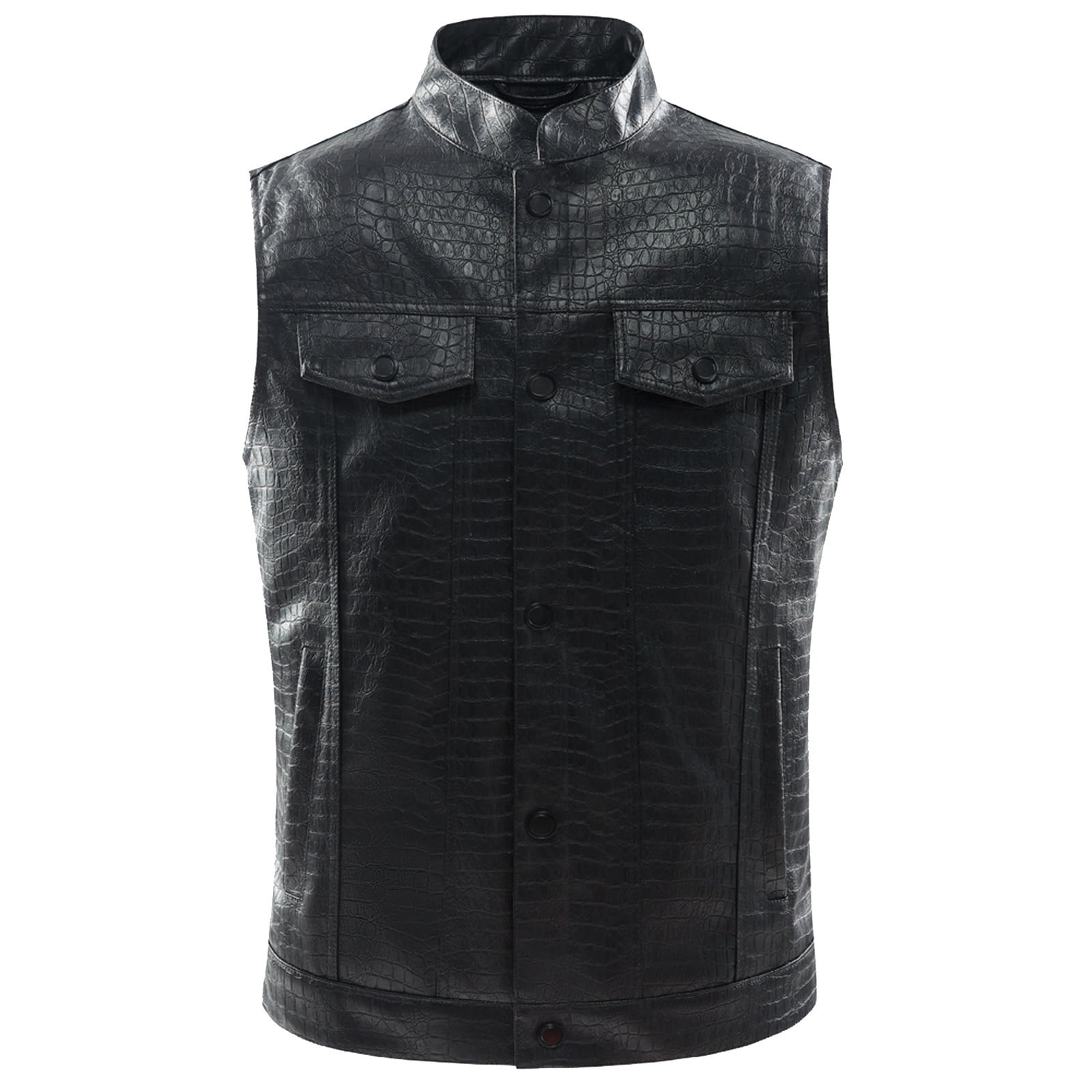 Baqcunre Vest For Men Mens Leather Pocket Button Stand Up Collar Lunch ...