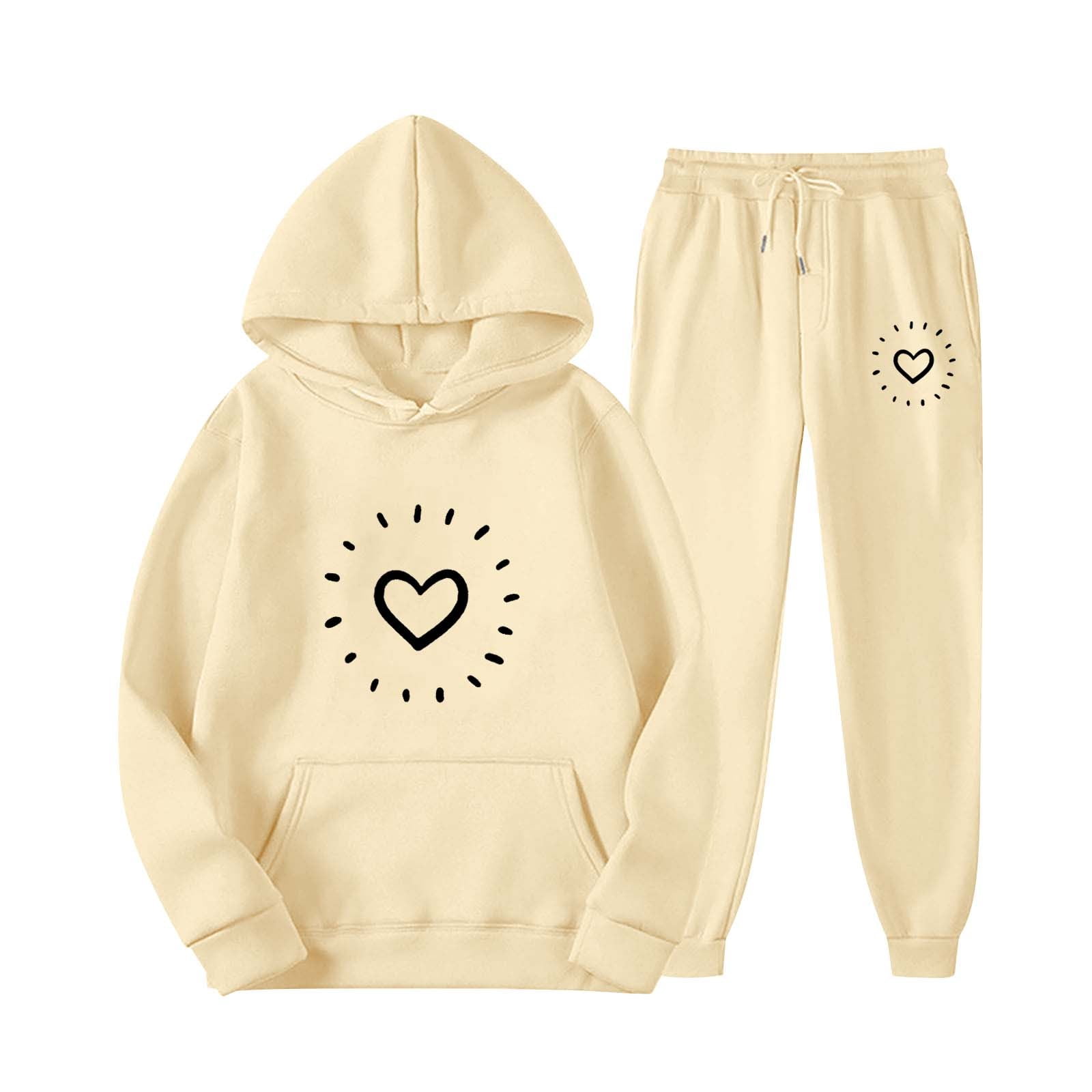 Baqcunre Women's 2 Piece Set Outfits Heart Print Hoodies Pullover ...