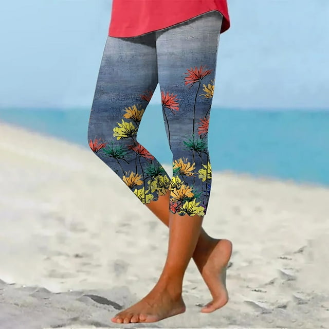 Baqcunre Women's Printed Stretch High-Waisted Elastic Capri Holiday ...