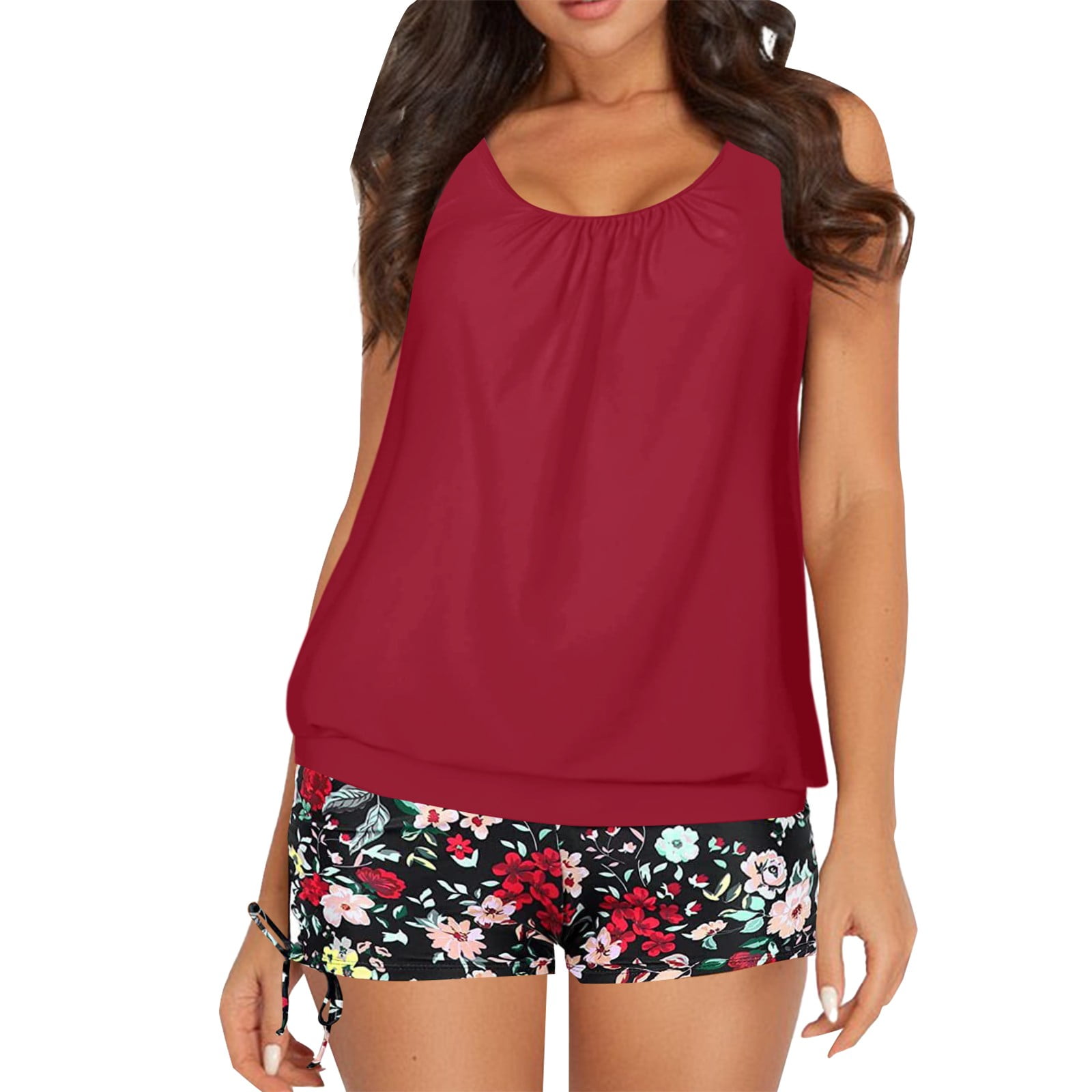 Baqcunre Women's Tankini Suit Two Piece Swimsuit Sleeveless Loose ...