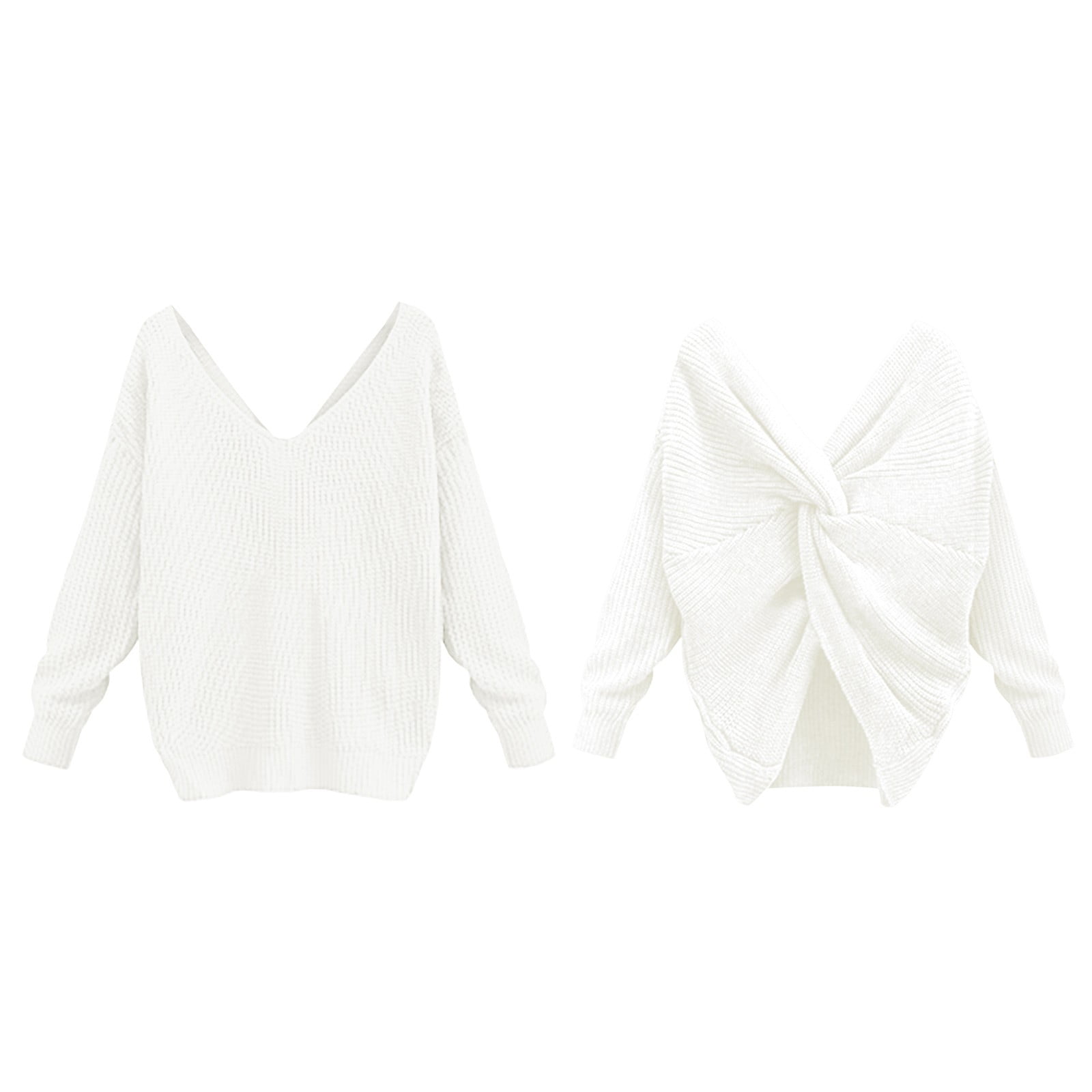 Baqcunre Women's Two-Wear V-Neck Knotted Cross-Back Sweater Long Sleeve ...