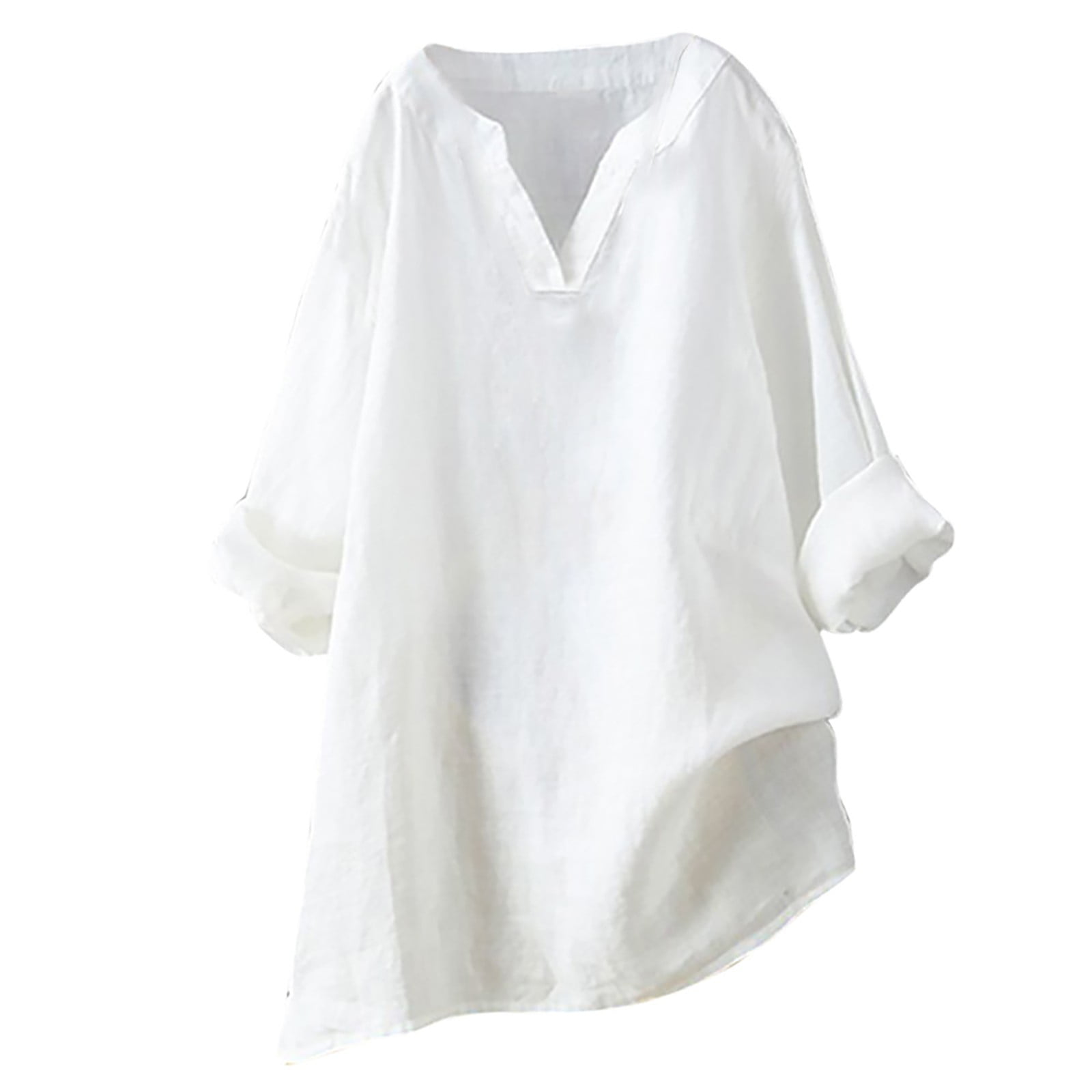 Baqcunre Womens Tops Women's Solid Color Stand Up Collar Cotton Linen ...