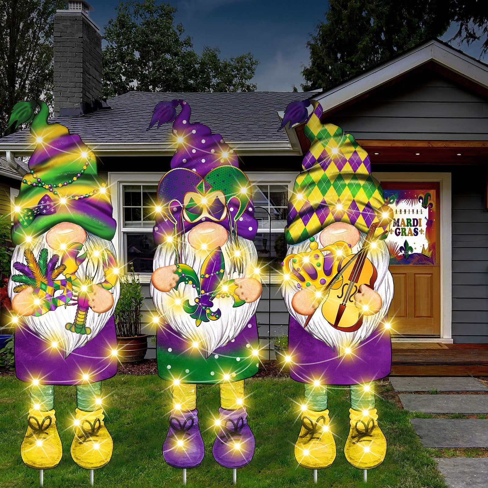 Baquler 3 Pcs Mardi Gras Yard Sign Carnival Outdoor Yard Decorations ...