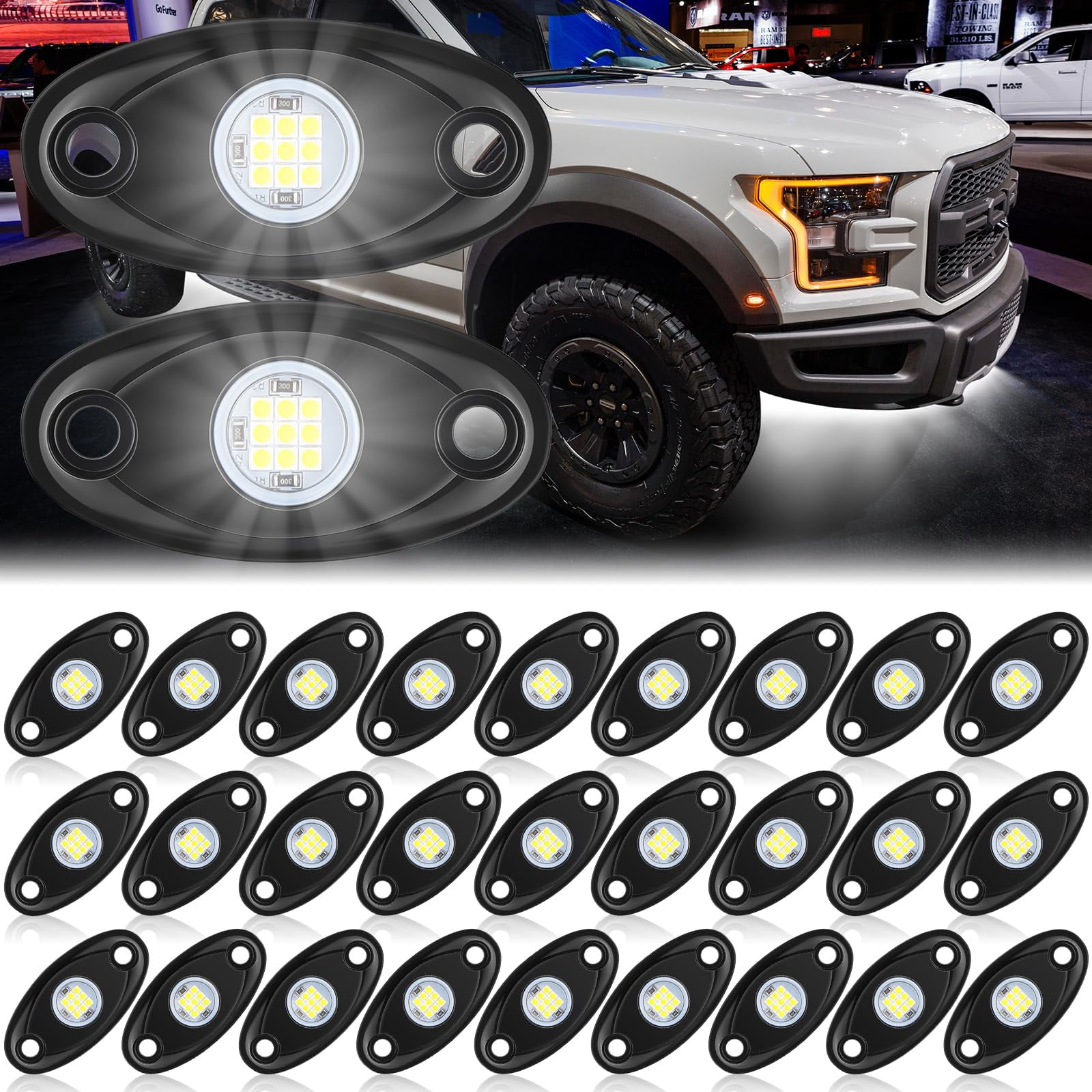 Baquler 30 Pods Rock KEF16 Lights White Underglow Lights for Trucks Car SUV Waterproof ...