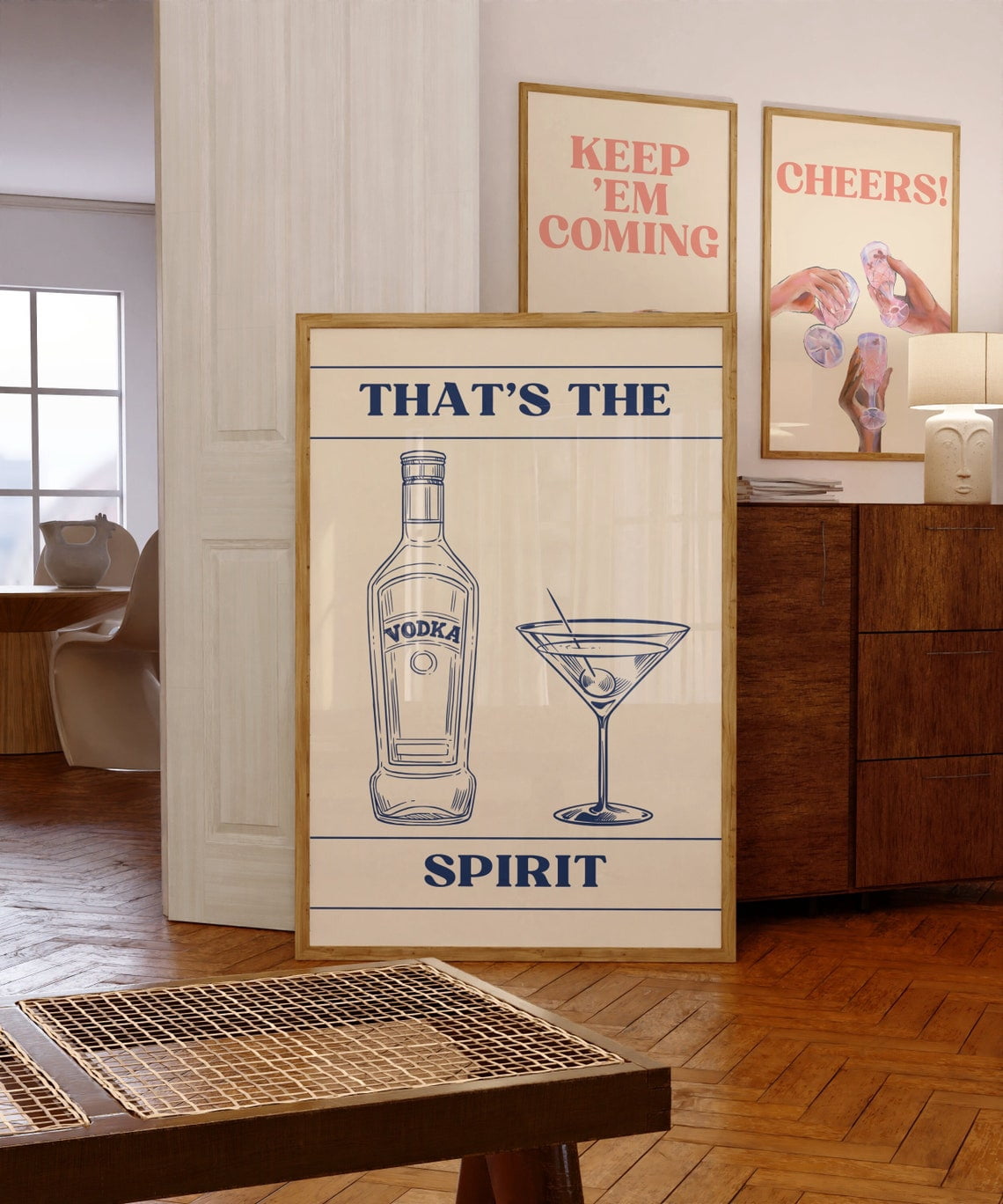 Bar Art Vintage Liquor Bar Cart Wall That's The Spirit Cocktail able ...