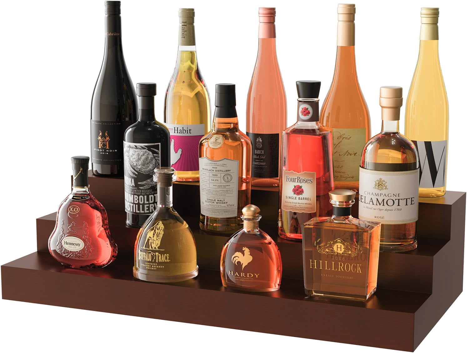 Bar Bottle Display Shelf, 3 Tier 24 Inch Bar Stand for Liquor, Wooden ...