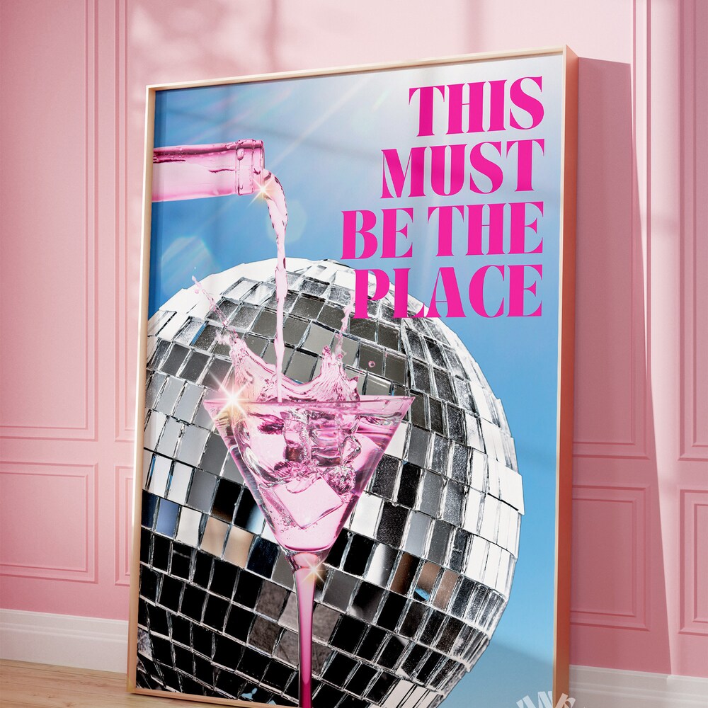 Bar CArt Print Disco Ball Print Pink This Must Be The Place Cocktail ...