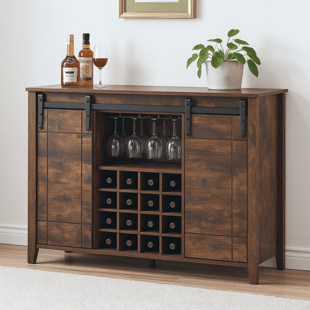 Bar Cabinet, 47" Buffet Server Sideboard with Sliding Barn Doors ...