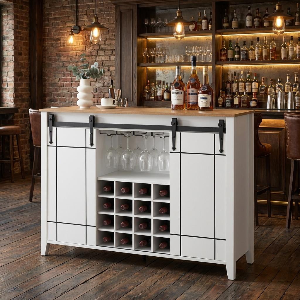 Bar Cabinet, 47" Buffet Server Sideboard with Sliding Barn Doors ...