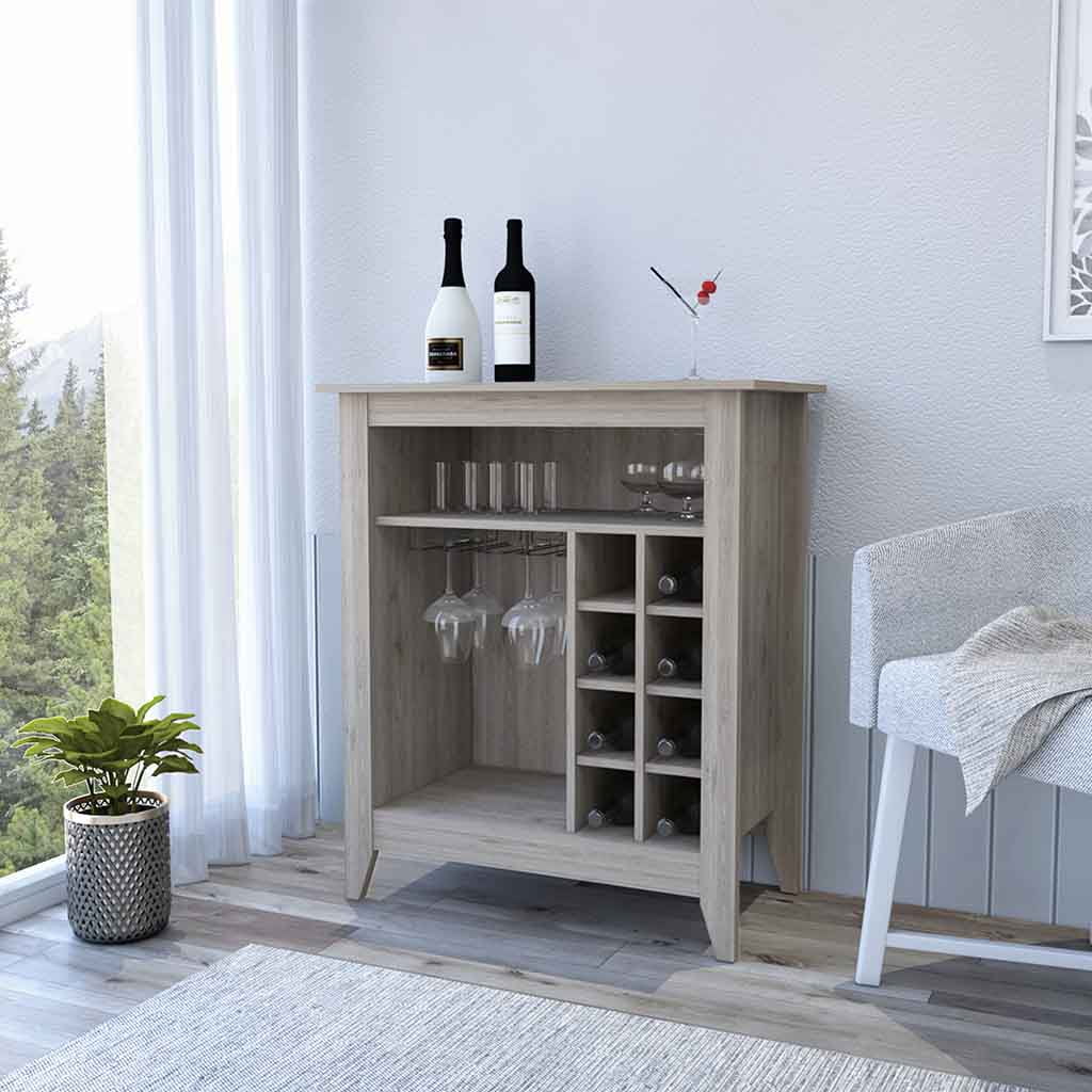 Bar Cabinet Castle - 6 Wine Cubbies, Light Gray Finish - One Open Shelf ...