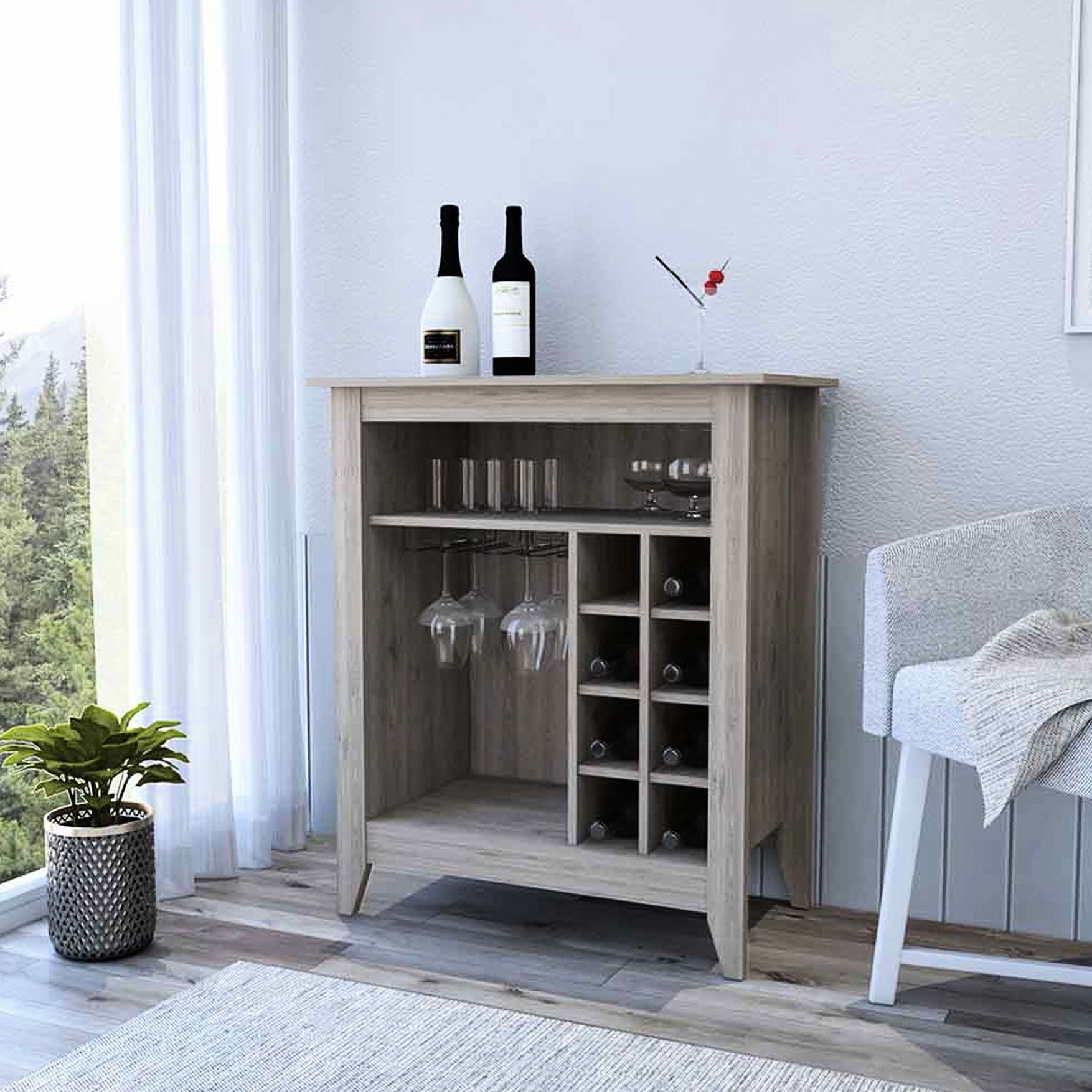 Bar Cabinet / Eight wine cubicles, light gray color / Enhances the look of a bar environment ...