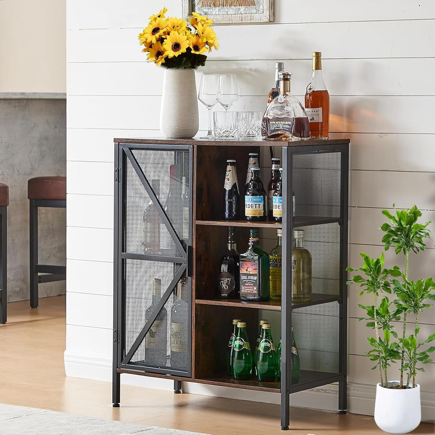 Bar Cabinet for Home Kitchen, Small Liquor Cabinet with Shelves & Doors ...