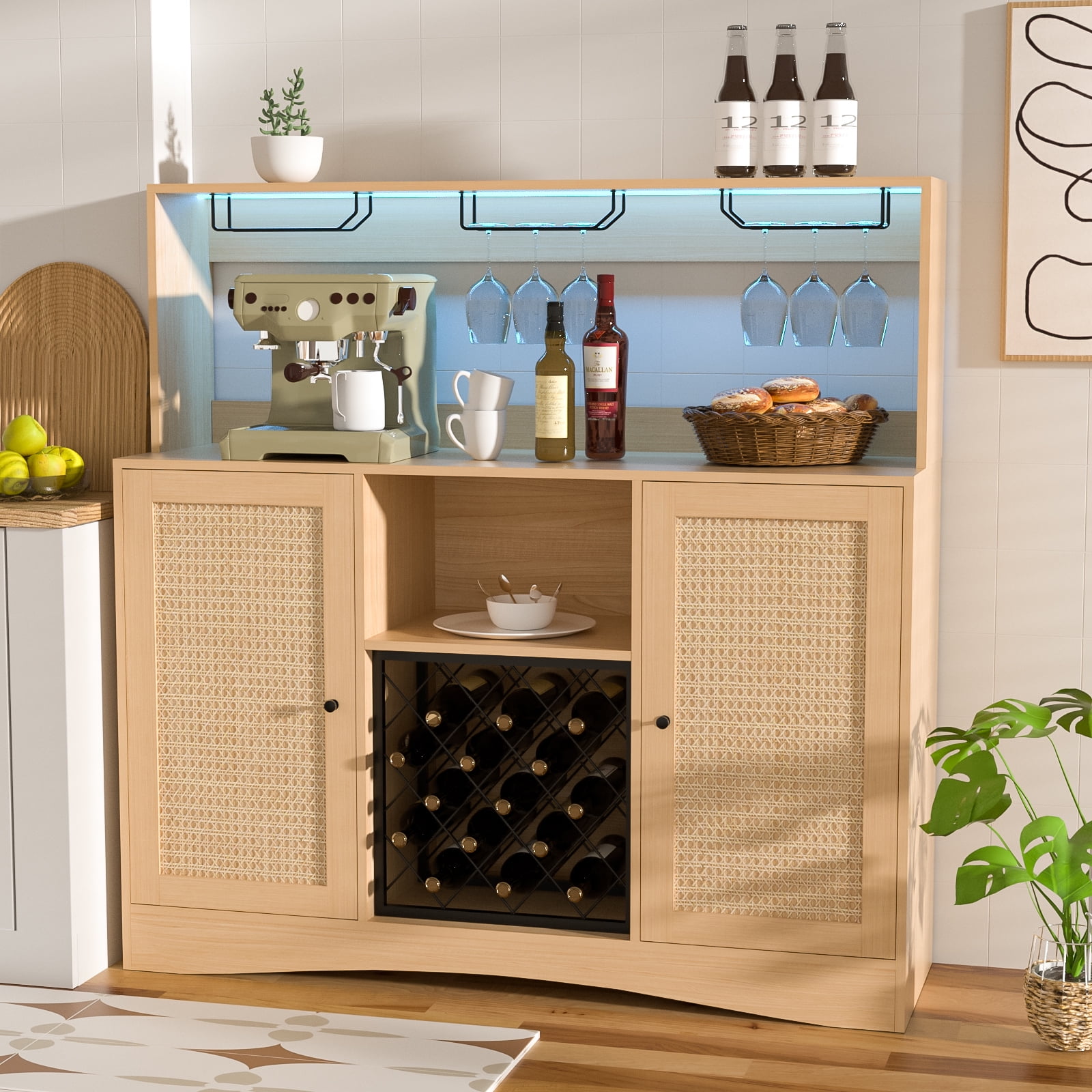 Bar Cabinet with LED Lights and Power Outlets,Wine Bar Cabinet with ...