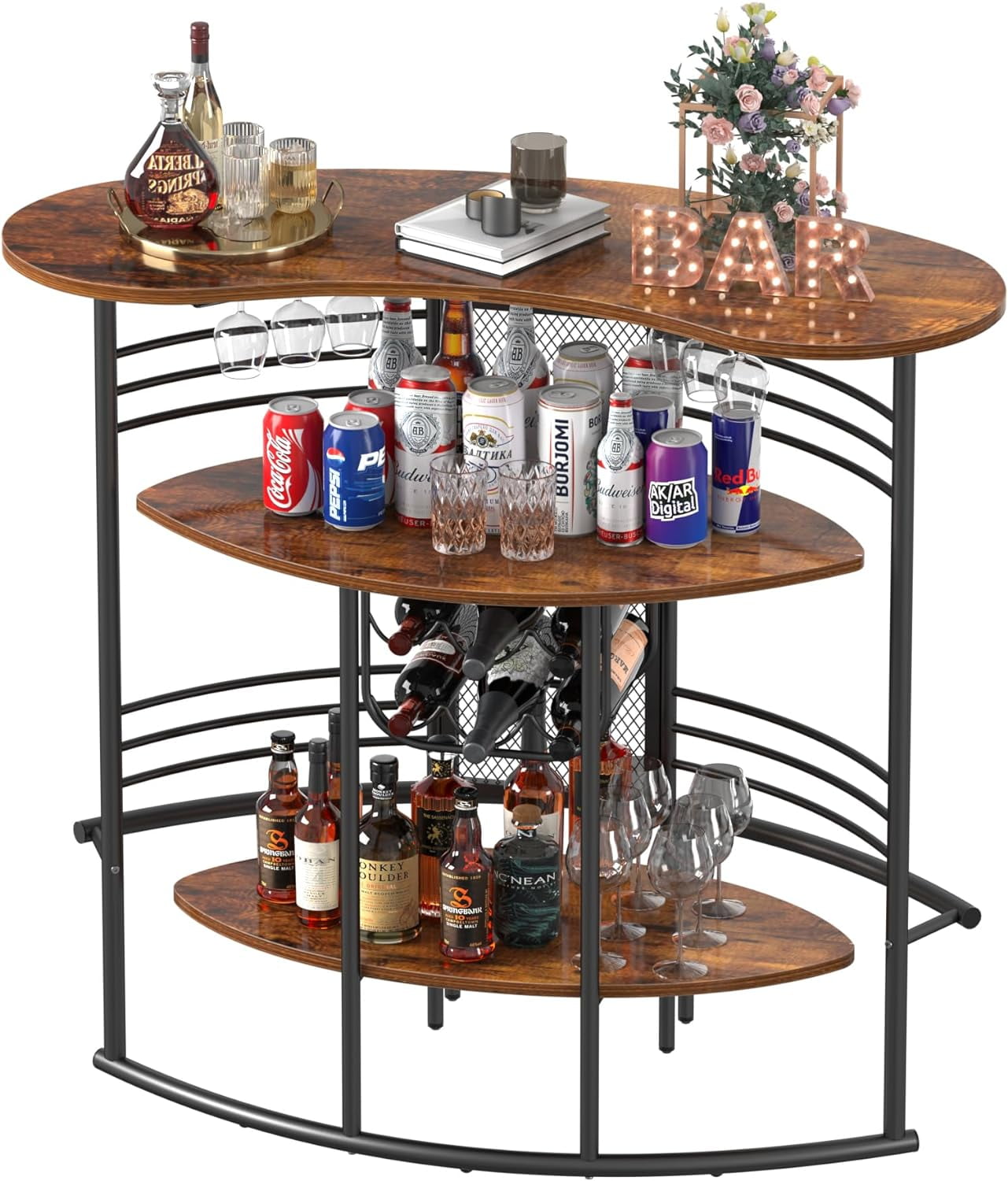Bar Cabinet Modern Bar Unit with Storage Shelves, Industrial ...