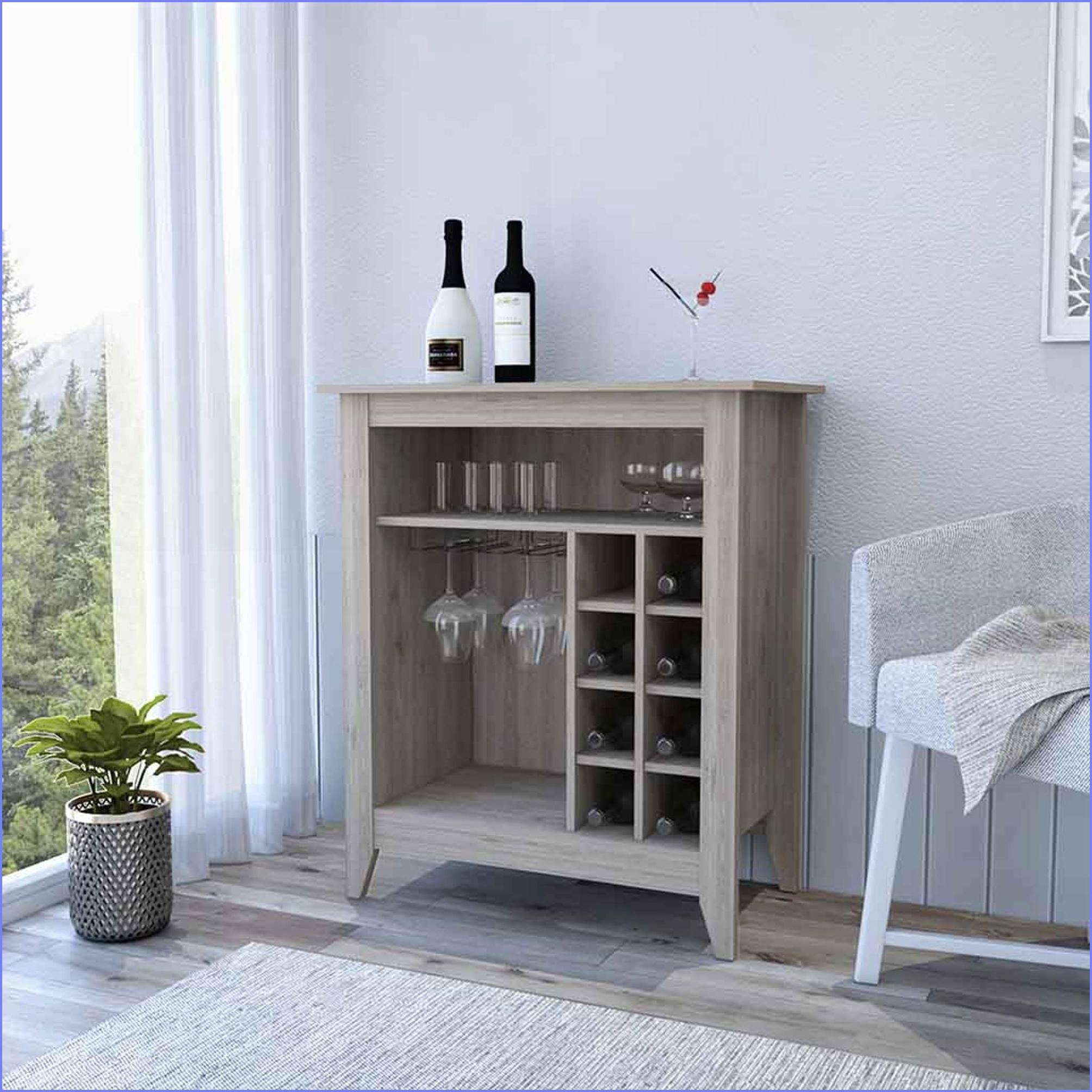 Bar Cabinet | Modern Light Gray with 8 Wine Cubbies & Storage ...
