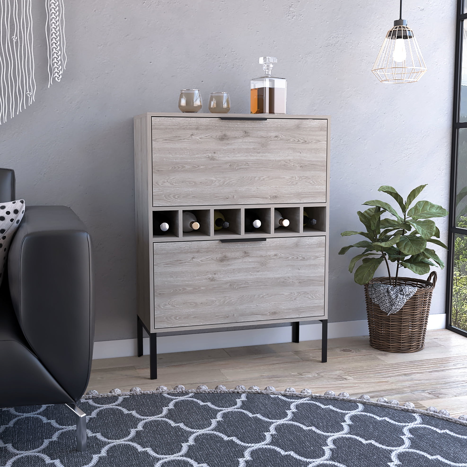 Bar Cabinet With Spacious Top - Six Built-in Wine Rack, Double Door ...