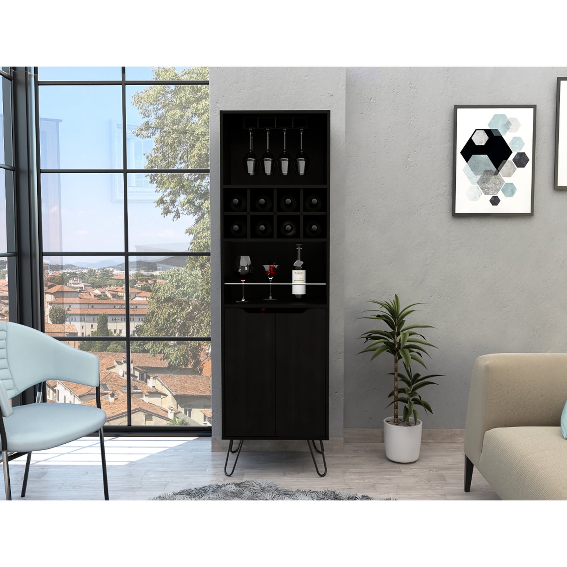 Bar Cabinet with Wine Rack | Holds 8 Wine Glasses, Perfect for Wine ...