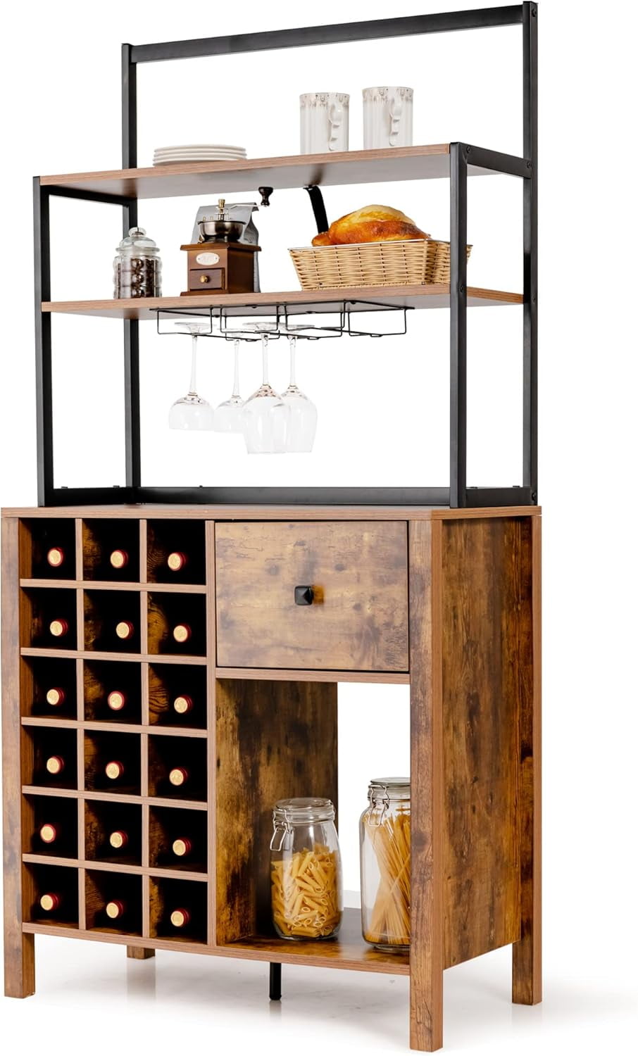 Bar Cabinet, Wine Storage Cabinet with Detachable Glass Holder and ...