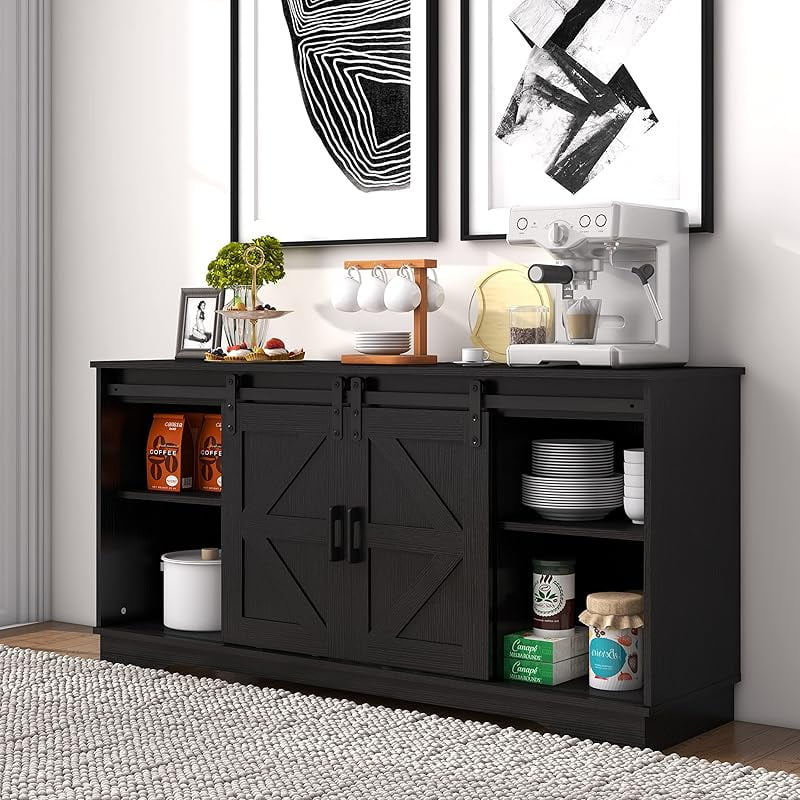 Bar Cabinet with Barn 2 Sliding Doors Buffet Farmhouse Storage Cabinet ...