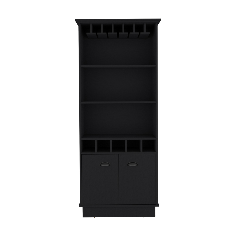Bar Cabinet with Glassware Display and Storage - Black - Walmart.com