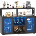 Bar Cabinet with Power Outlets, RGB Lights, Wine Racks & Adjustable ...