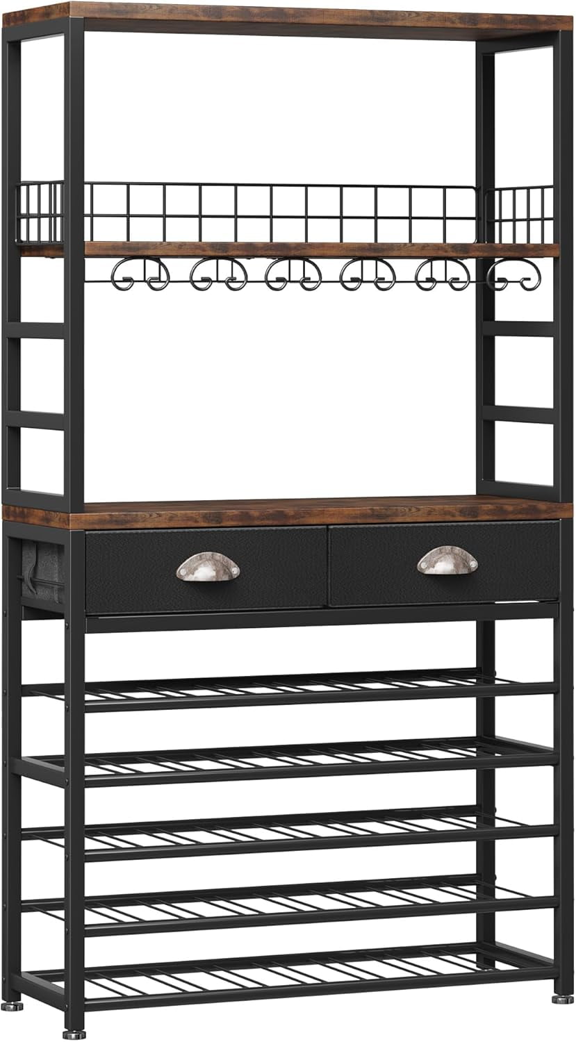 Bar Cabinet with Wine Rack, 6-Tier Tabletop, Drawer and Wine Storage ...