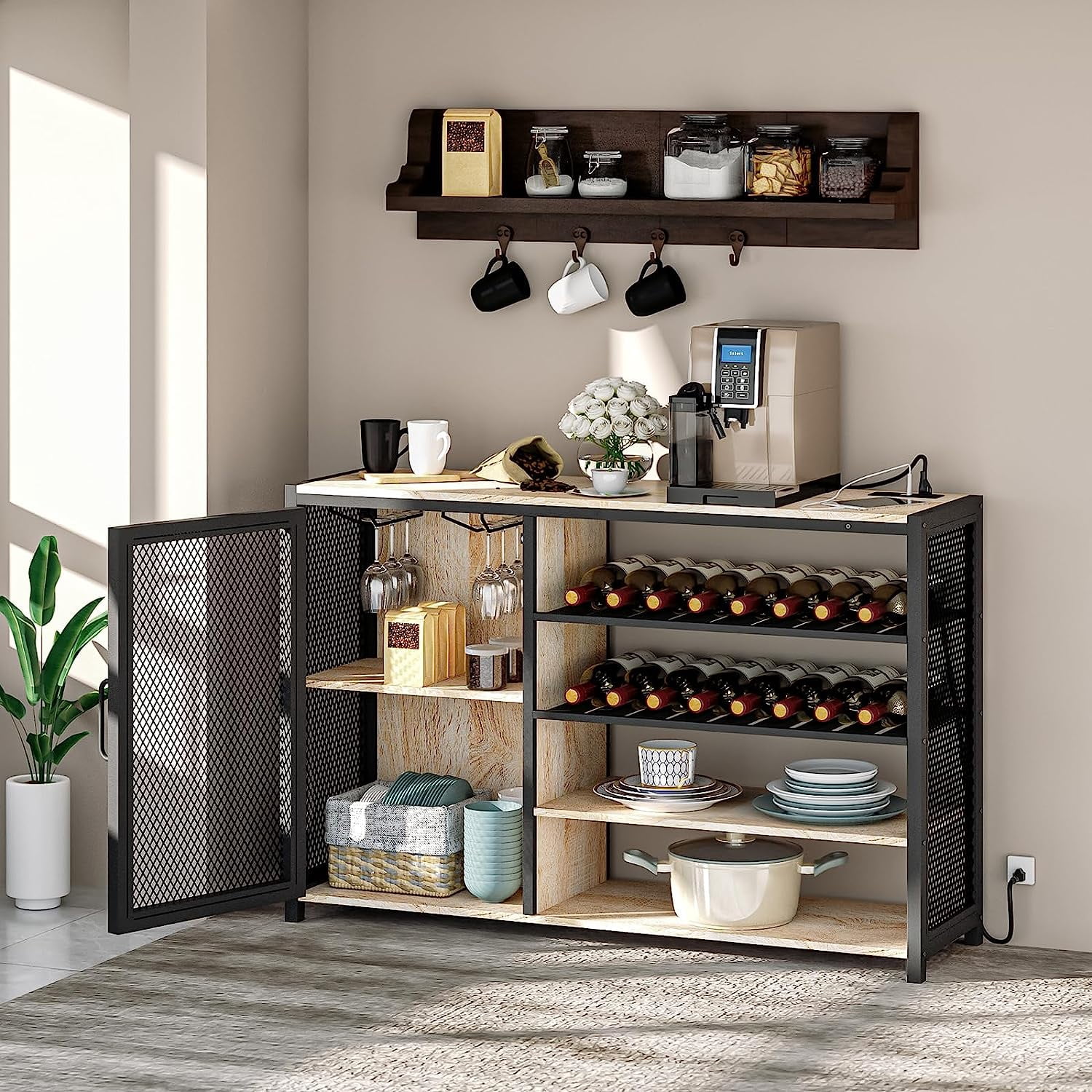 Bar Cabinets for Home,LED Coffee Bar with Power Outlets,47 Inch ...